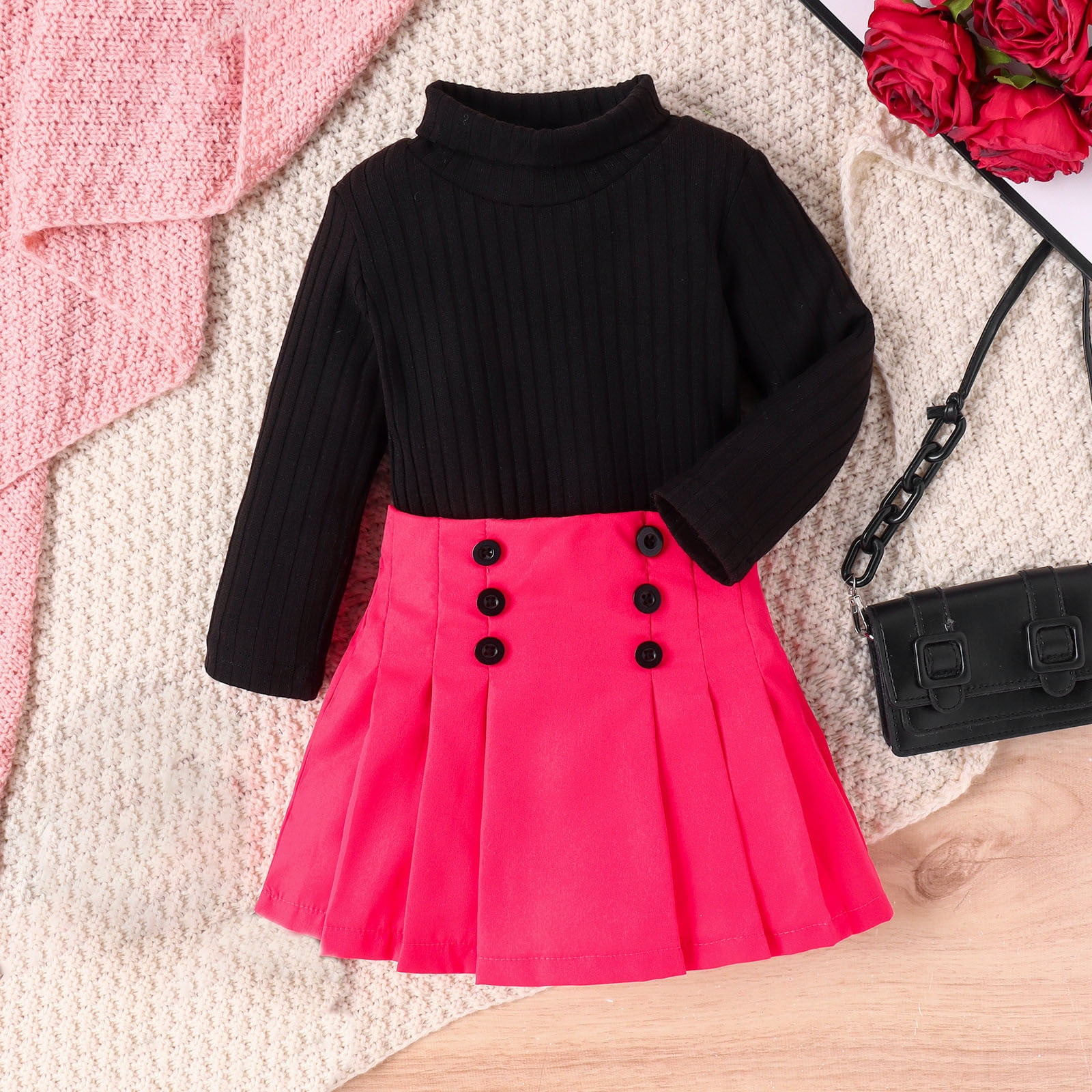 jsaierl Toddler Babby Girls Dresses Cute Long Sleeve Knit Turtleneck ...