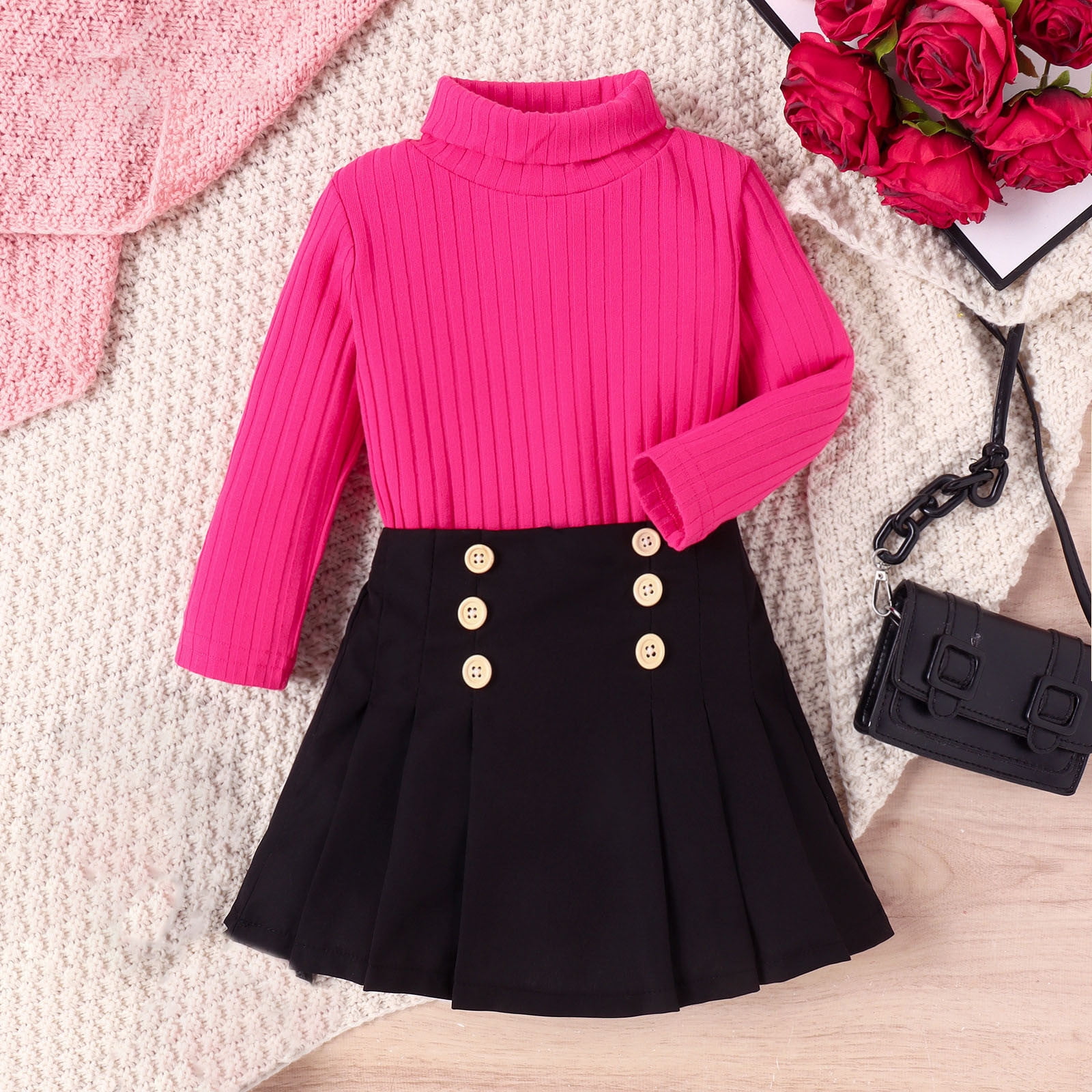 jsaierl Toddler Babby Girls Dresses Cute Long Sleeve Knit Turtleneck ...