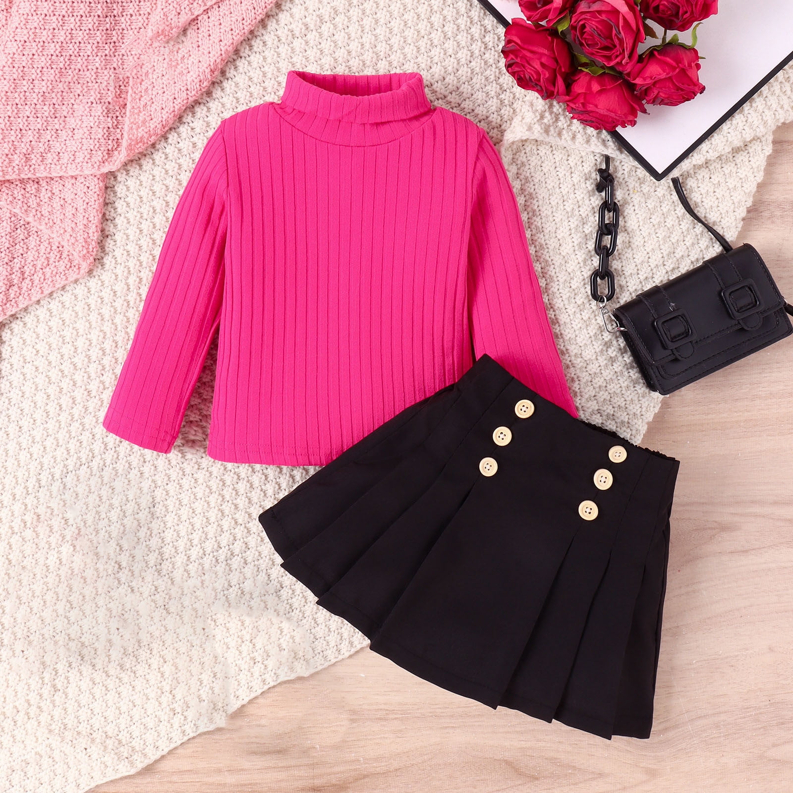 jsaierl Toddler Babby Girls Dresses Cute Long Sleeve Knit Turtleneck ...