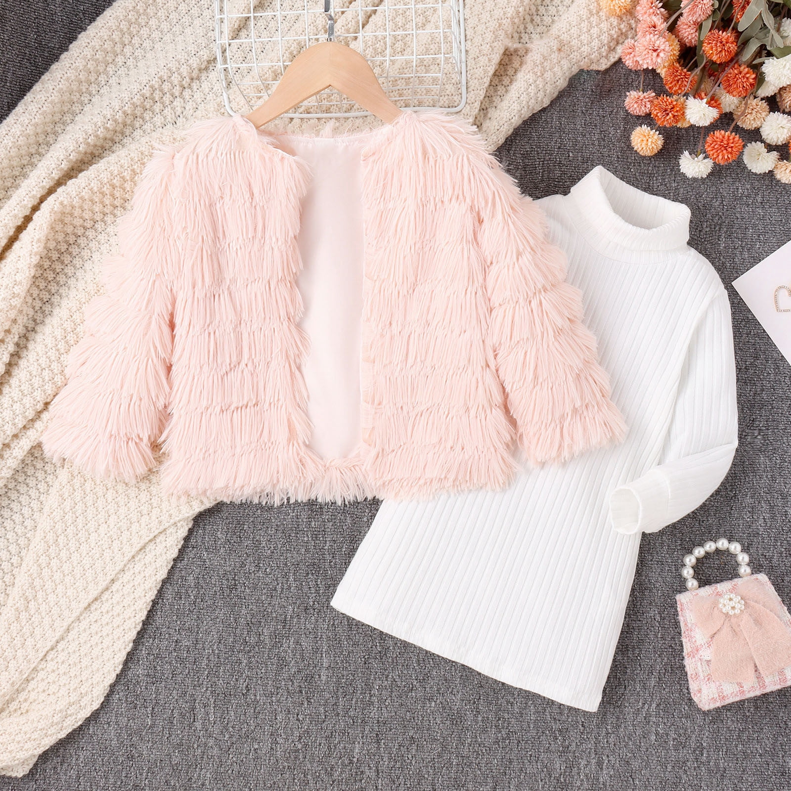 jsaierl Toddler Babby Girls Fall Outfits 2 Pcs Long Sleeve Turtleneck ...