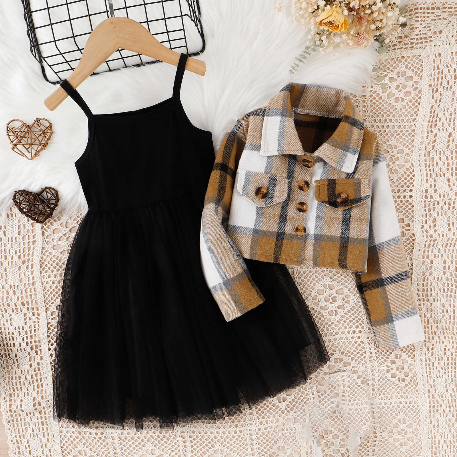 jsaierl Toddler Baby Girls Outfits 2 Pcs Mesh Tulle Tutu Strap Dress ...