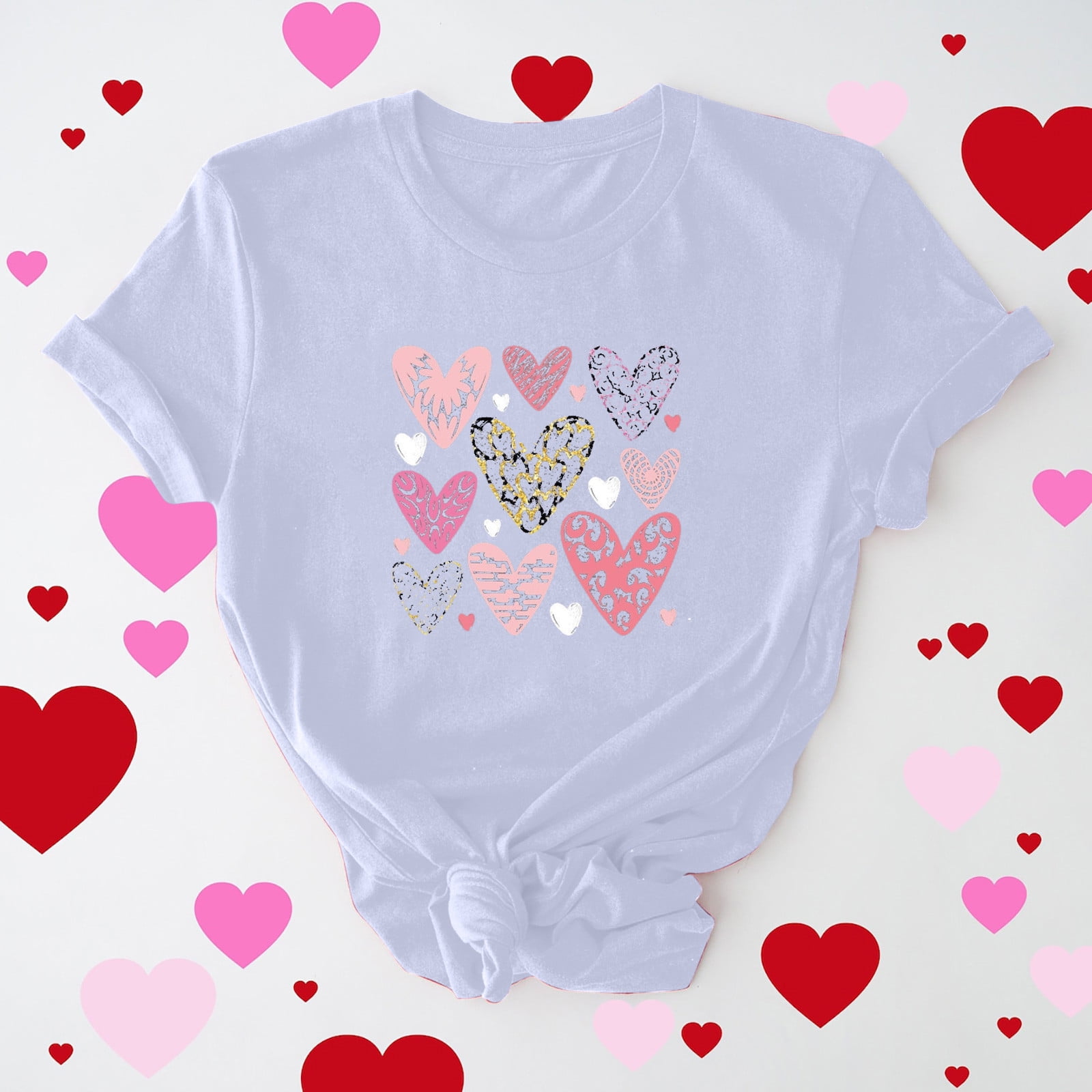 jsaierl Valentines Day Shirts Women Plus Size Love Heart Graphic Tees Casual Short Sleeve Blouse ...