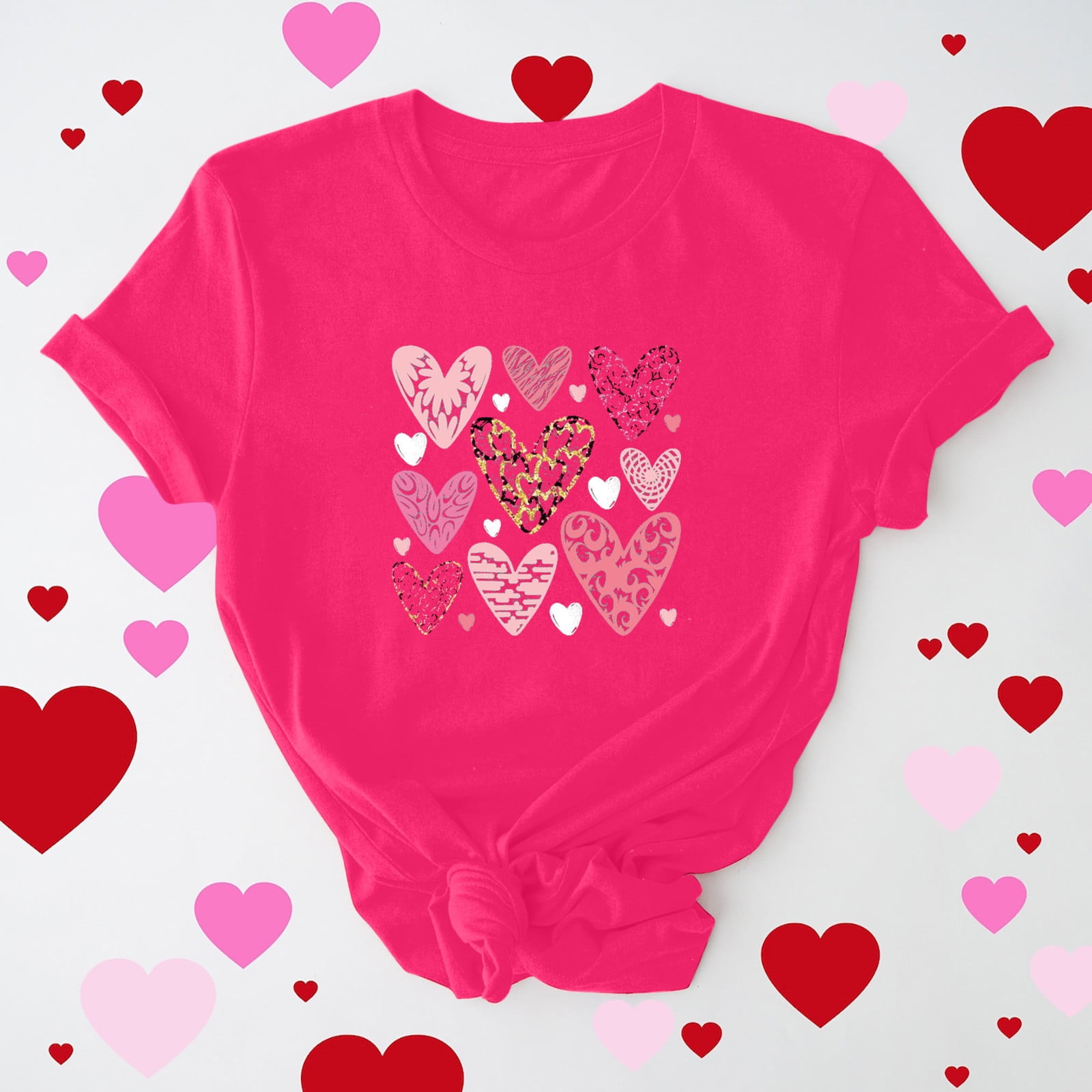 jsaierl Valentines Day Shirts Women Plus Size Love Heart Graphic Tees Casual Short Sleeve Blouse ...