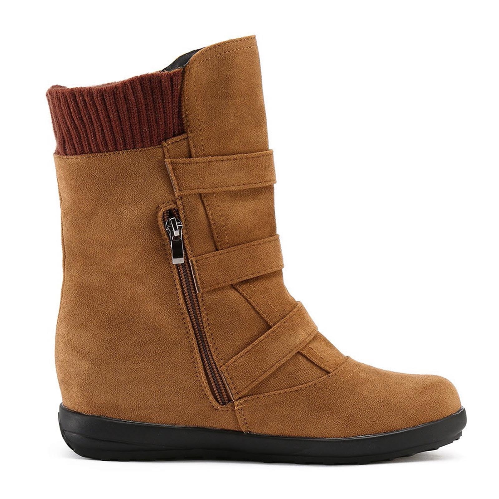 jsaierl Women Suede Round Toe Zipper Flat Pure Color Buckle Strap Keep ...