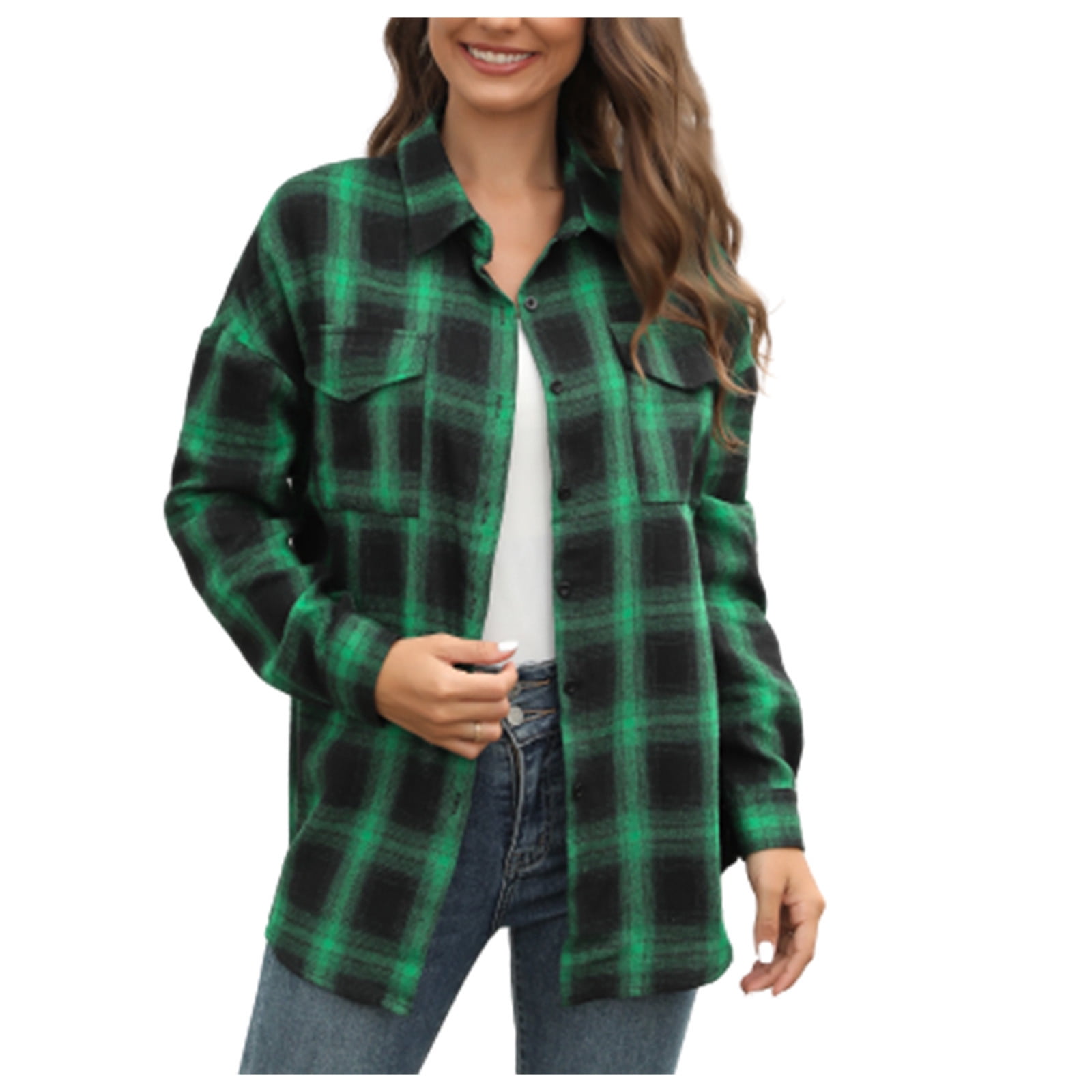 Jsaierl Women's Plaid Shacket, Button Down Flannel Shirt, Long Sleeve ...