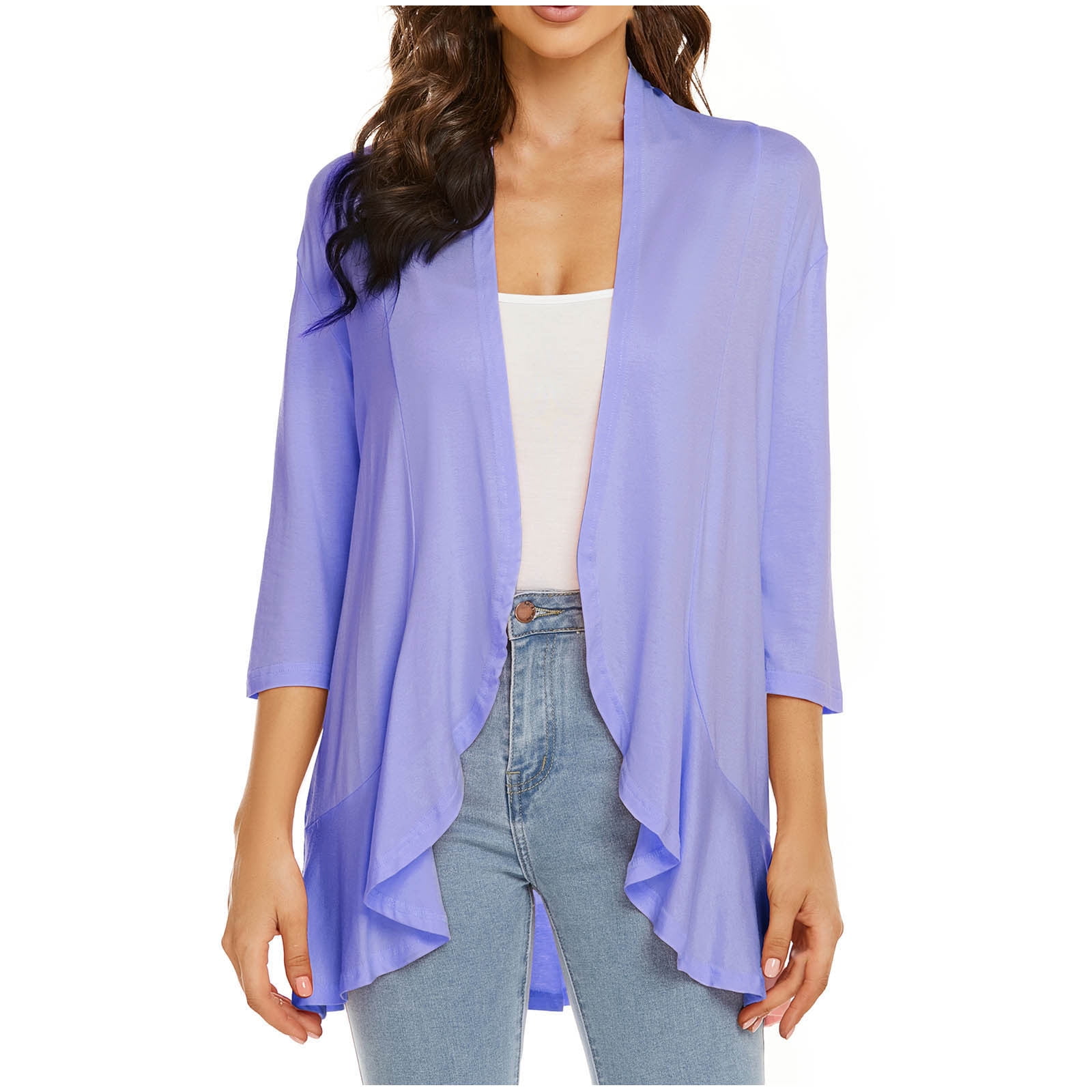 jsaierl Women's Casual Lightweight Open Front Cardigans Soft Draped ...