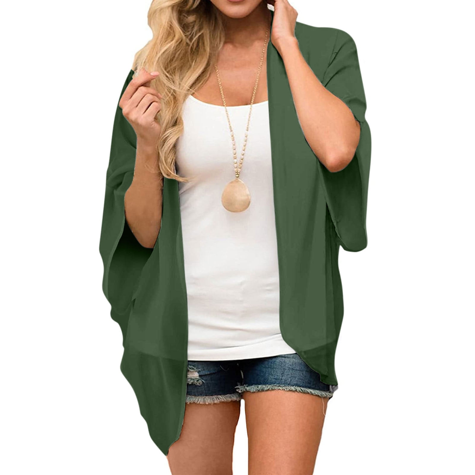 jsaierl Women's Chiffon Casual Lightweight Open Front Cardigans Soft ...