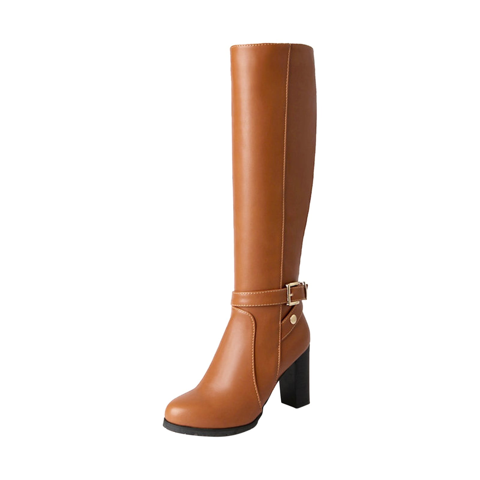 jsaierl Women's Classic Chunky Knee High Boots Shoes Solid Color Belt ...
