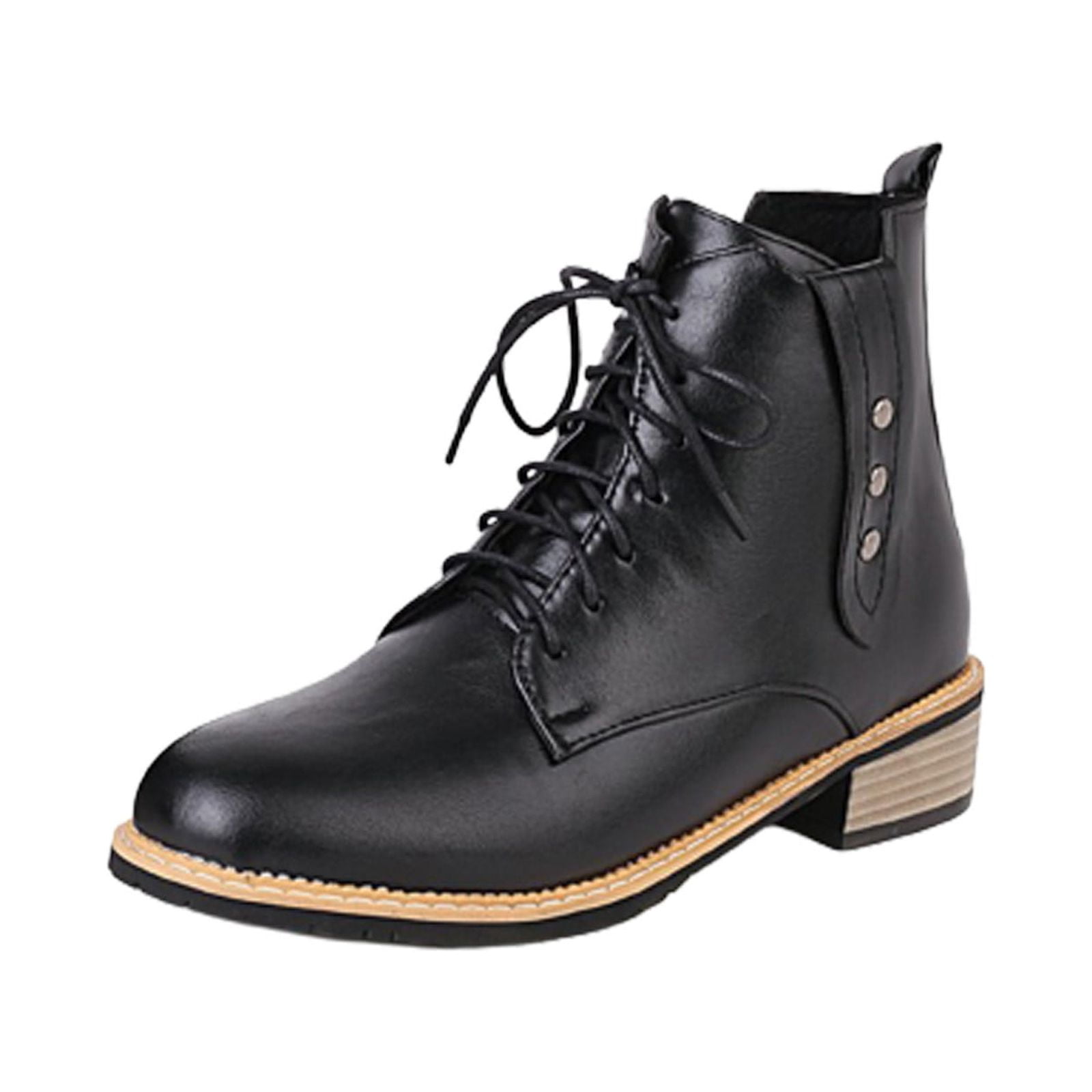 jsaierl Women’s Fashion Ankle Booties Causal Side Zipper Lace-up Combat ...