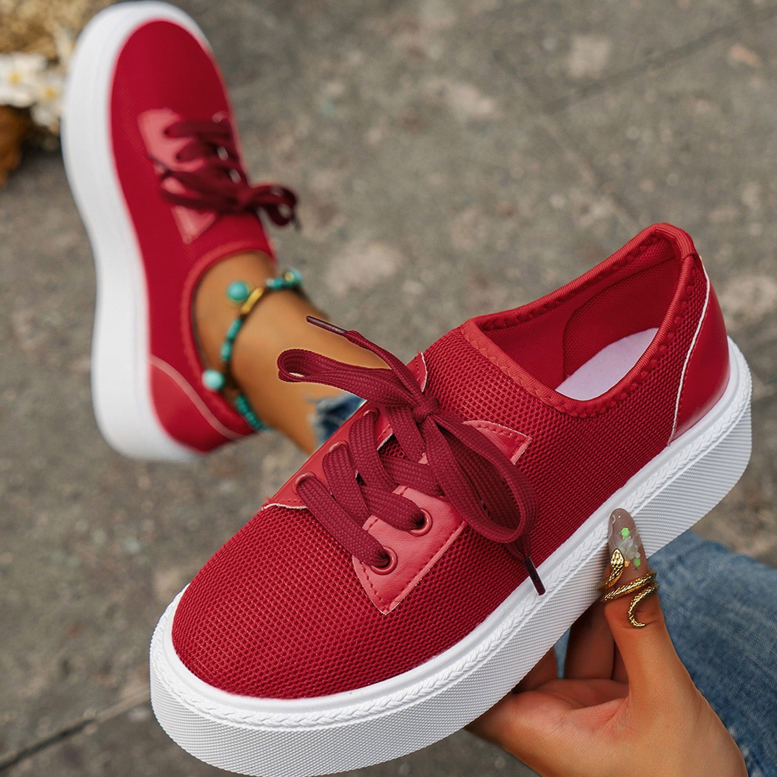 jsaierl Women's Fashion Mesh Sneakers Casual Canvas Sneakers ...