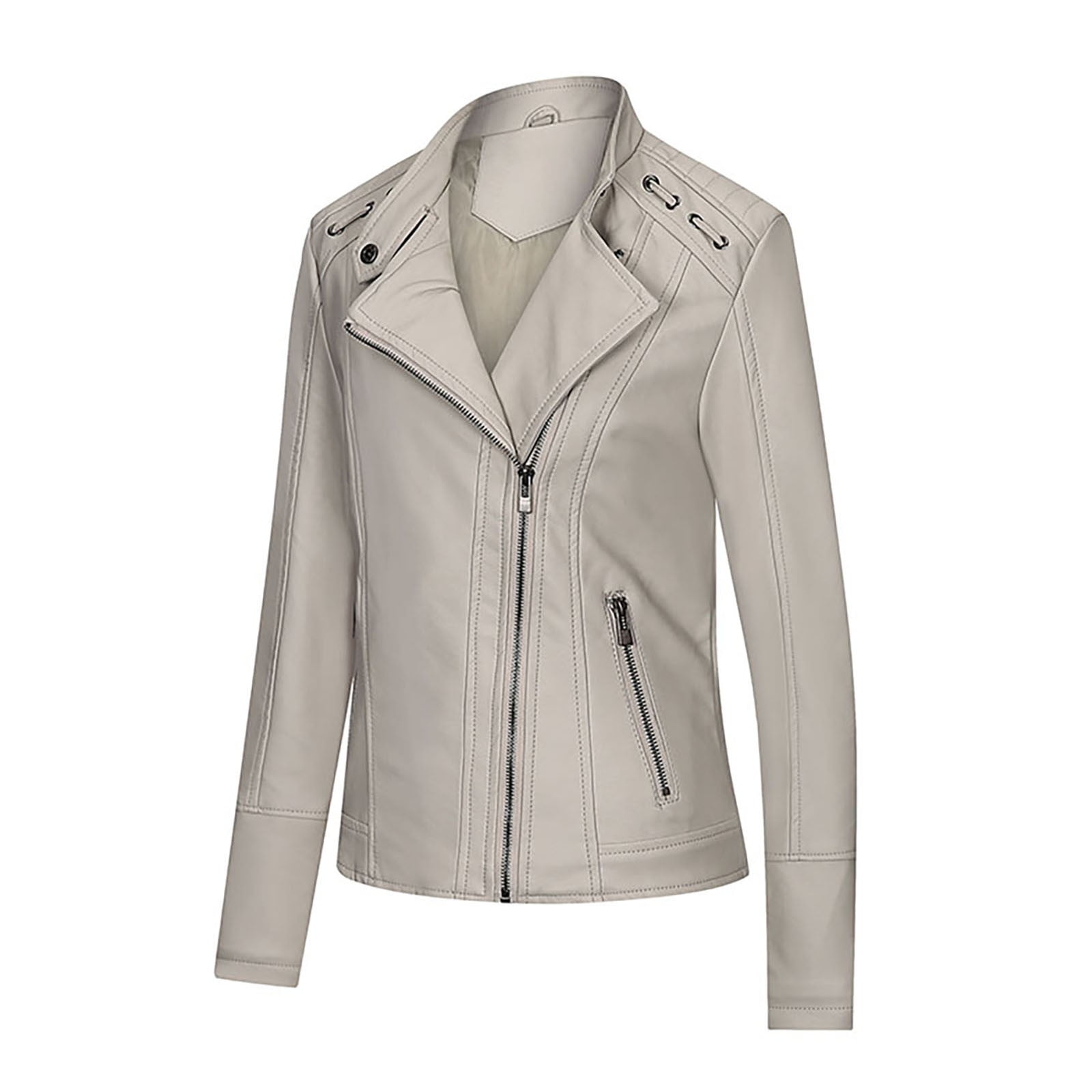 jsaierl Women's Faux Leather Jacket Zip Up Slim Fit Moto Biker Leather ...