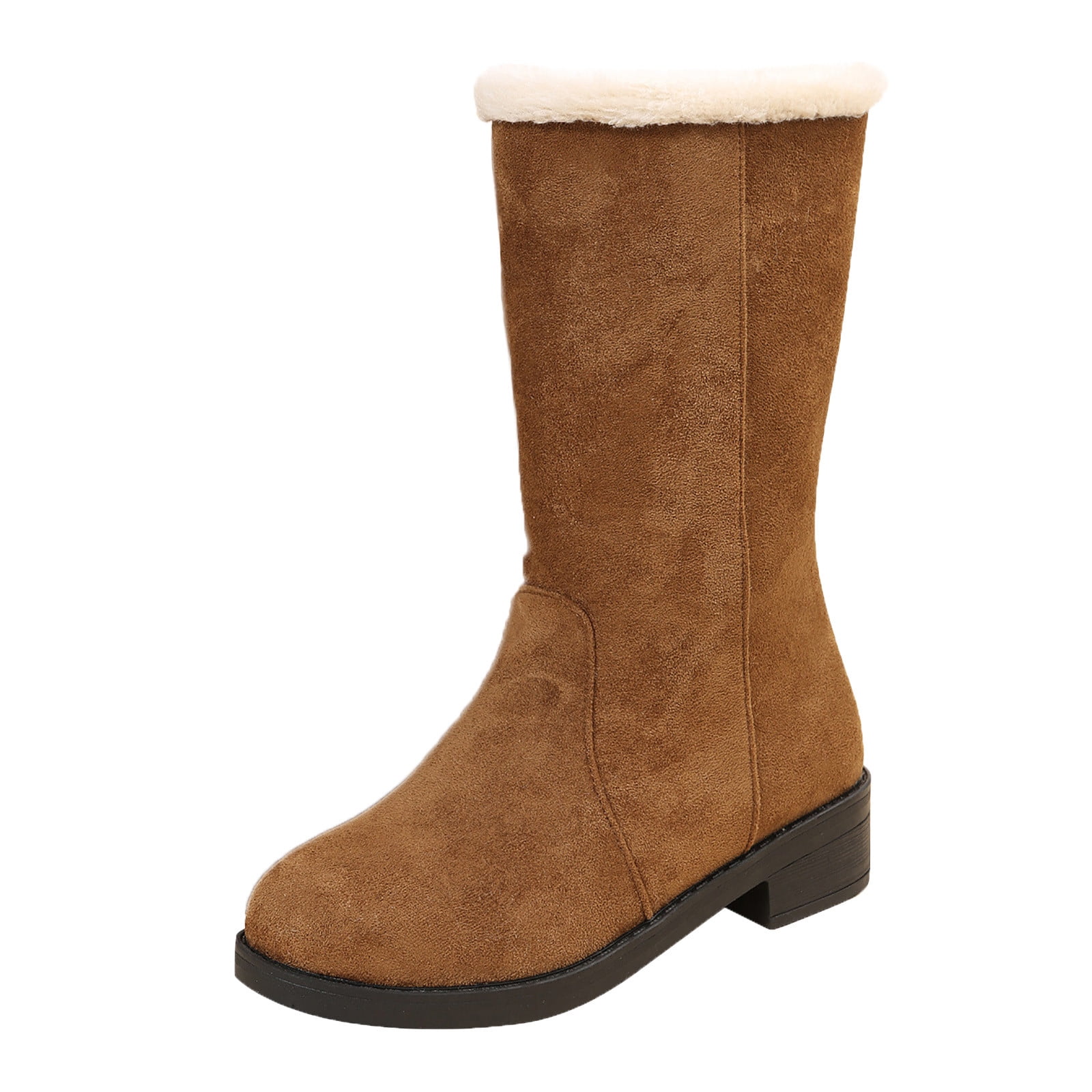 jsaierl Women's Flock Solid Plus Velvet Round Toe Plus Velvet Up Middle ...