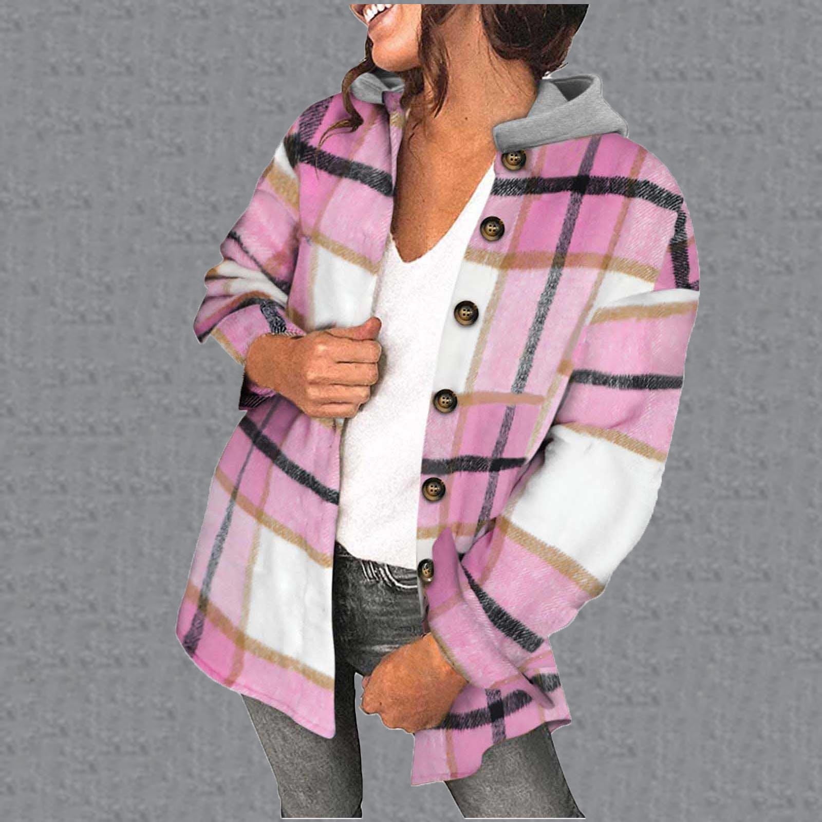 jsaierl Women's Plaid Flannel Shirts Hoodie Long Sleeve Oversized Shirt ...