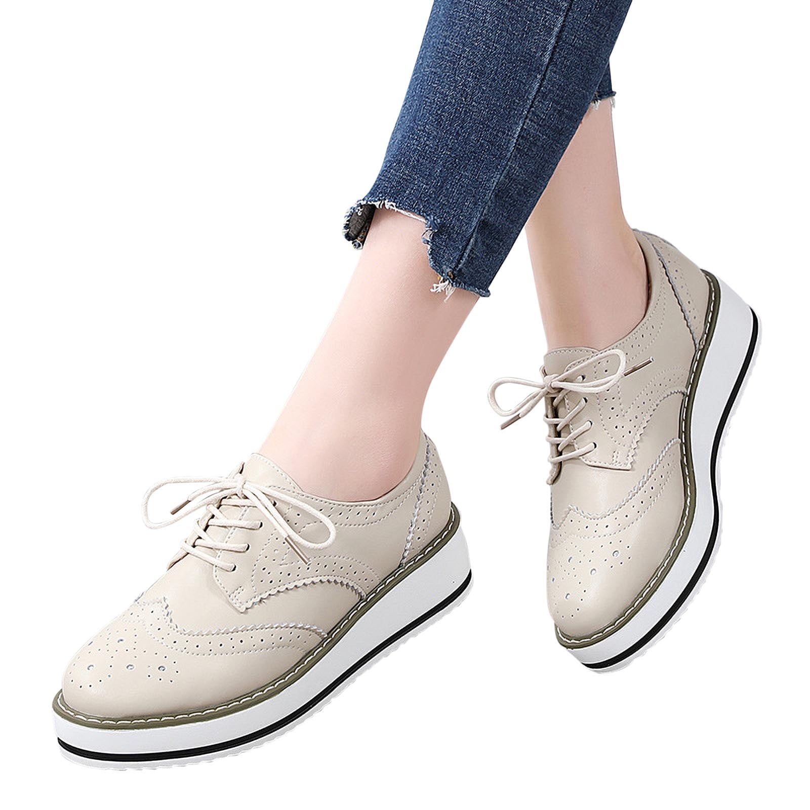 jsaierl Women's Platform Lace-Up Square Toe Oxfords Shoe Business ...
