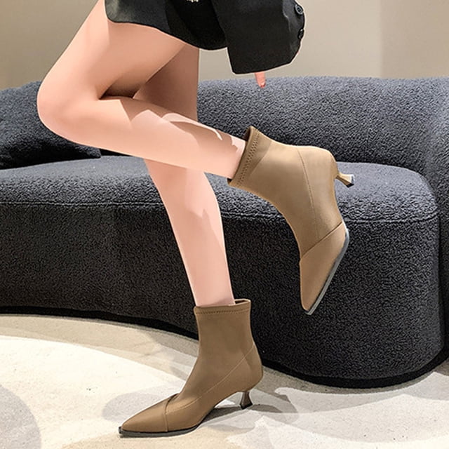 jsaierl Women's Pointed Toe Stiletto Heel Ankle Boots Stretch Low Heel ...