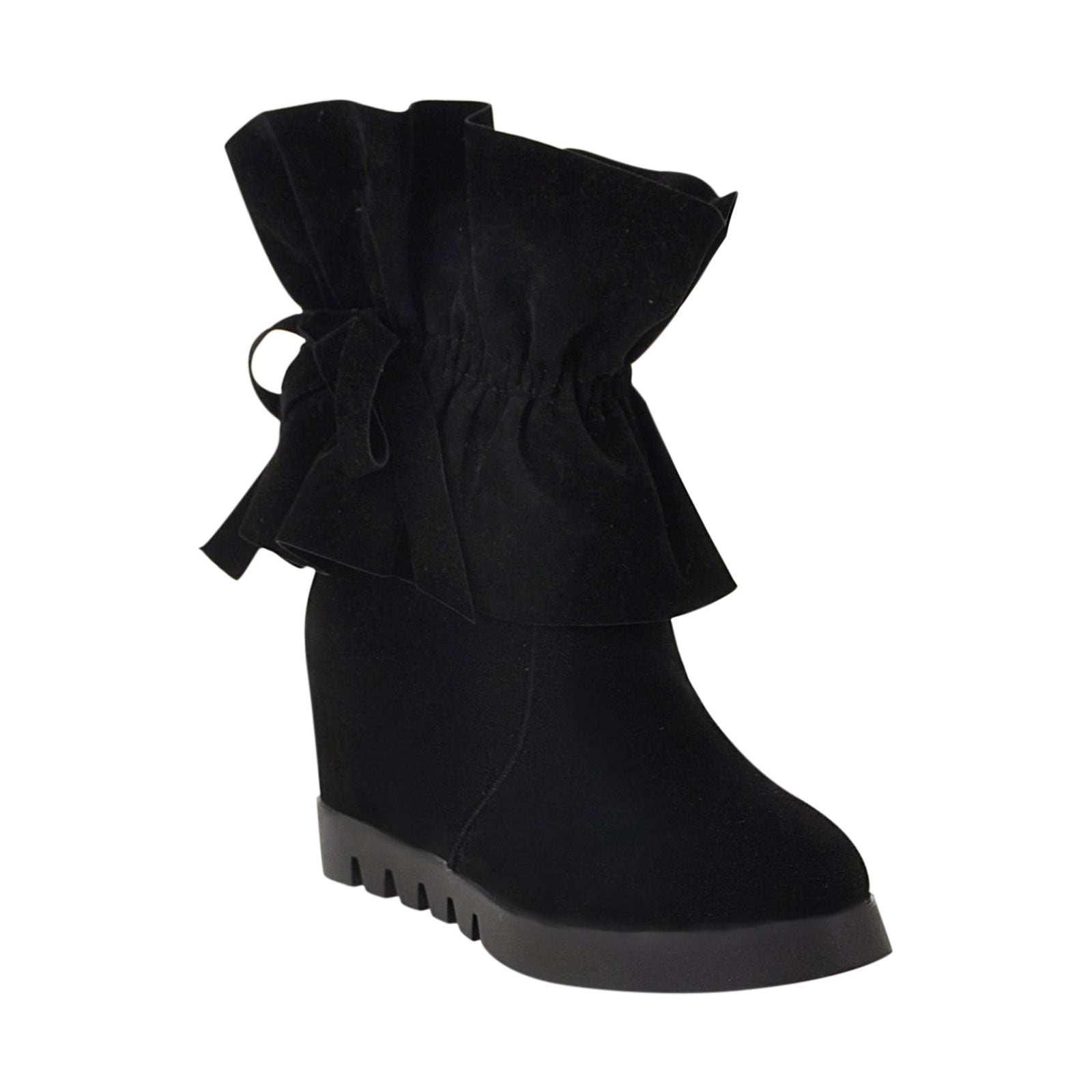 jsaierl Women's Ruffle Ankle Boots Casual Hide Wedge Heels Cowgirl ...