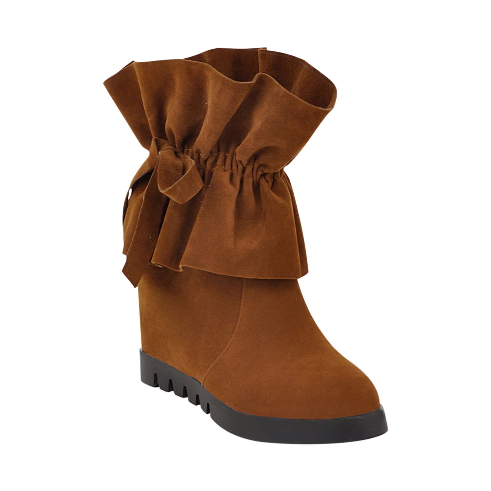 jsaierl Women's Ruffle Ankle Boots Casual Hide Wedge Heels Cowgirl ...