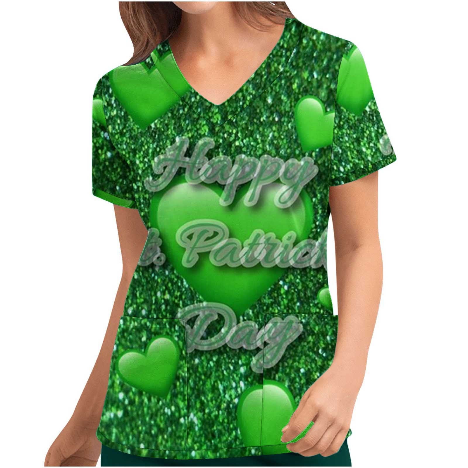 Jsaierl Womens Scrub Tops Happy St Patricks Day Scrub Tops Women 2024