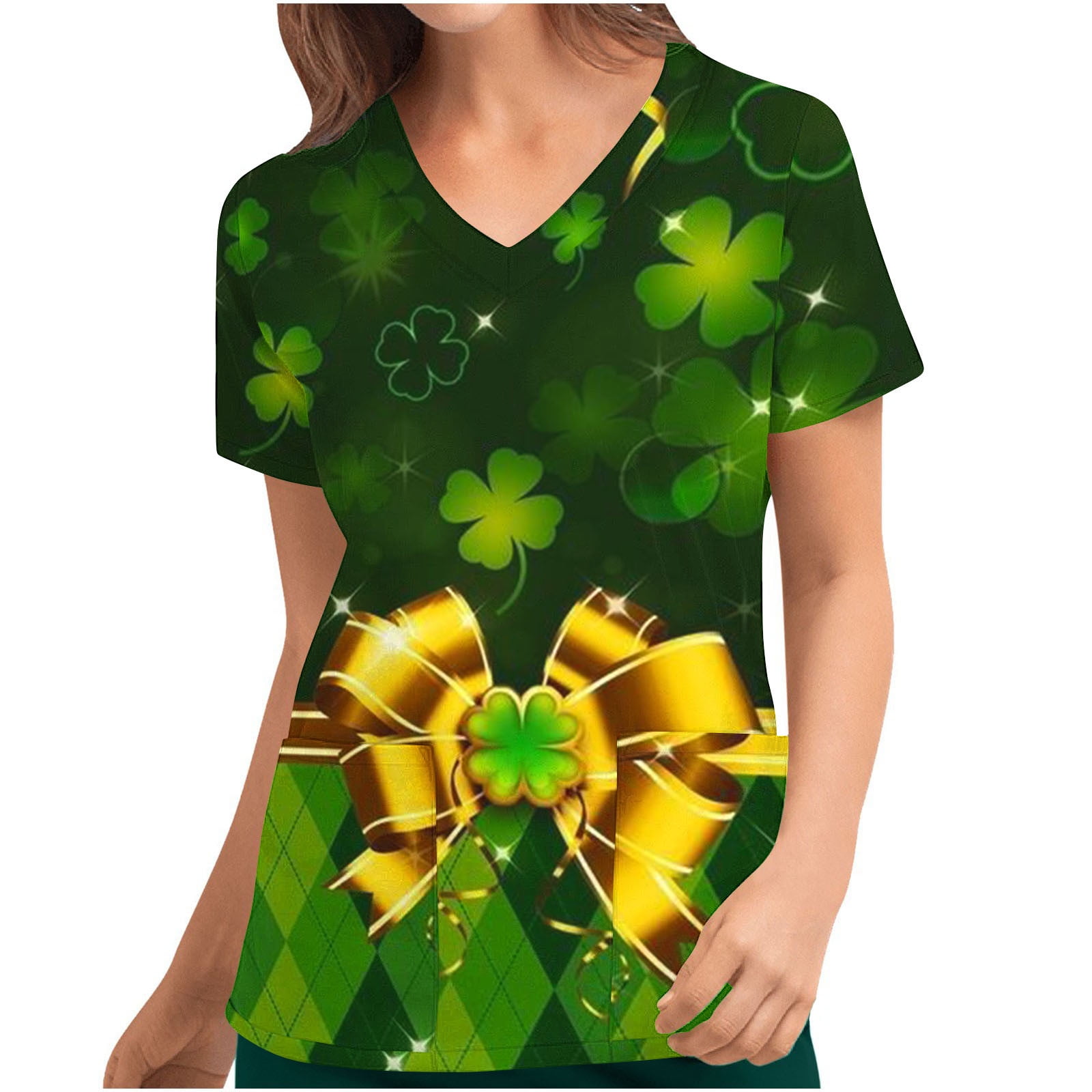 Jsaierl Womens Scrub Tops Happy St Patricks Day Scrub Tops Womens