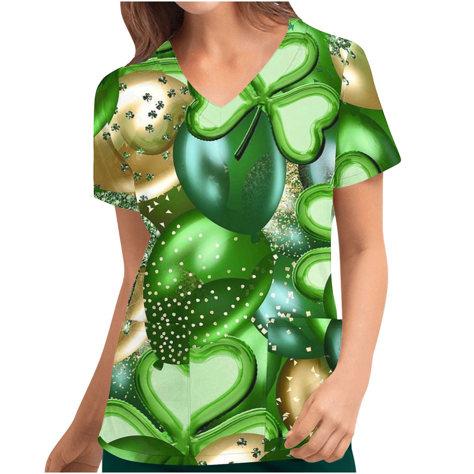 Jsaierl Womens Scrub Tops Happy St Patricks Day Scrub Tops Womens