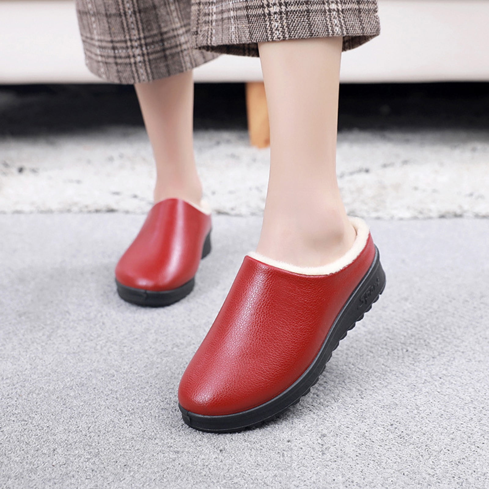 jsaierl Women's Suede Flat Heel Ankle Boots Winter House Slippers with ...