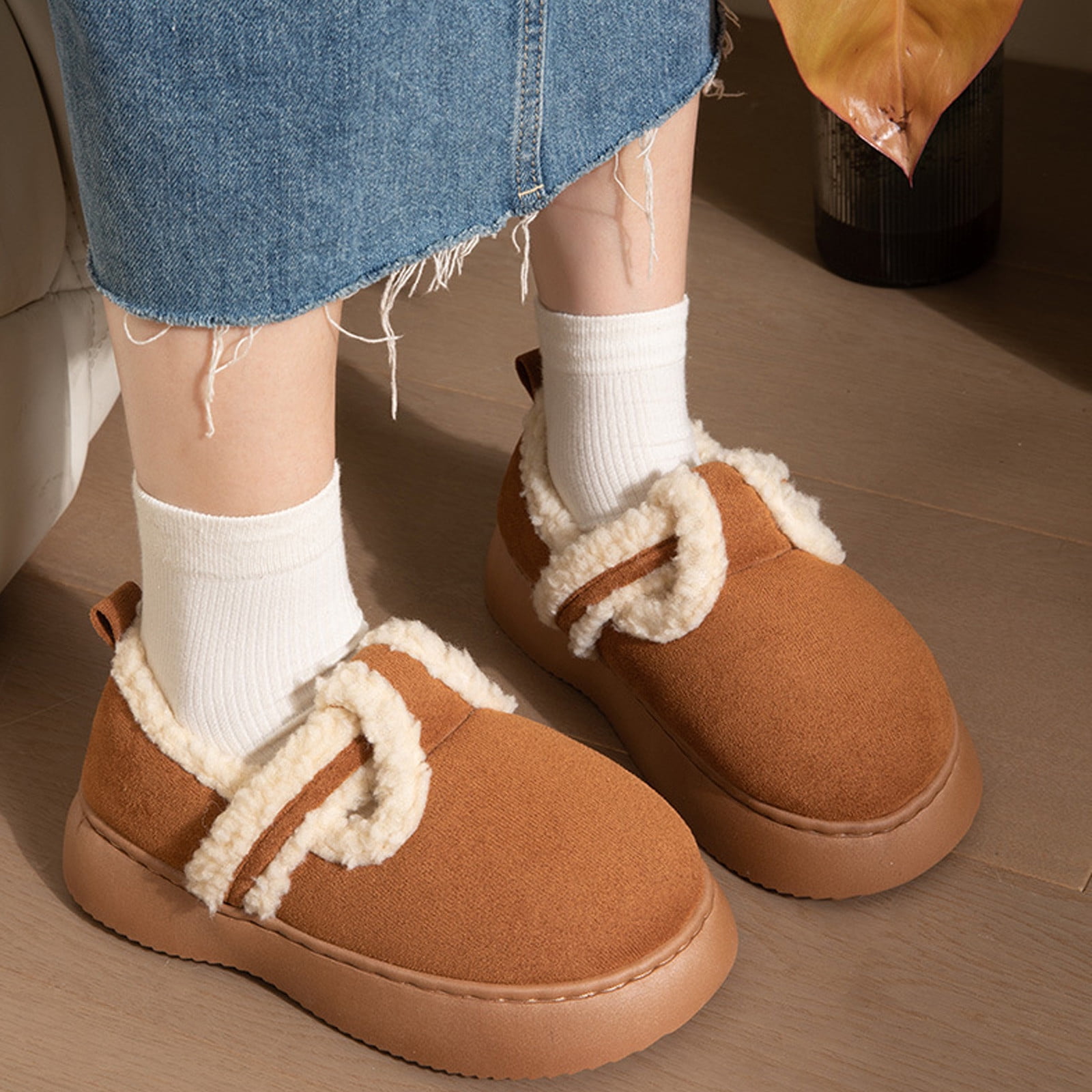 jsaierl Women's Suede Flat Heel Ankle Boots Winter House Slippers with ...