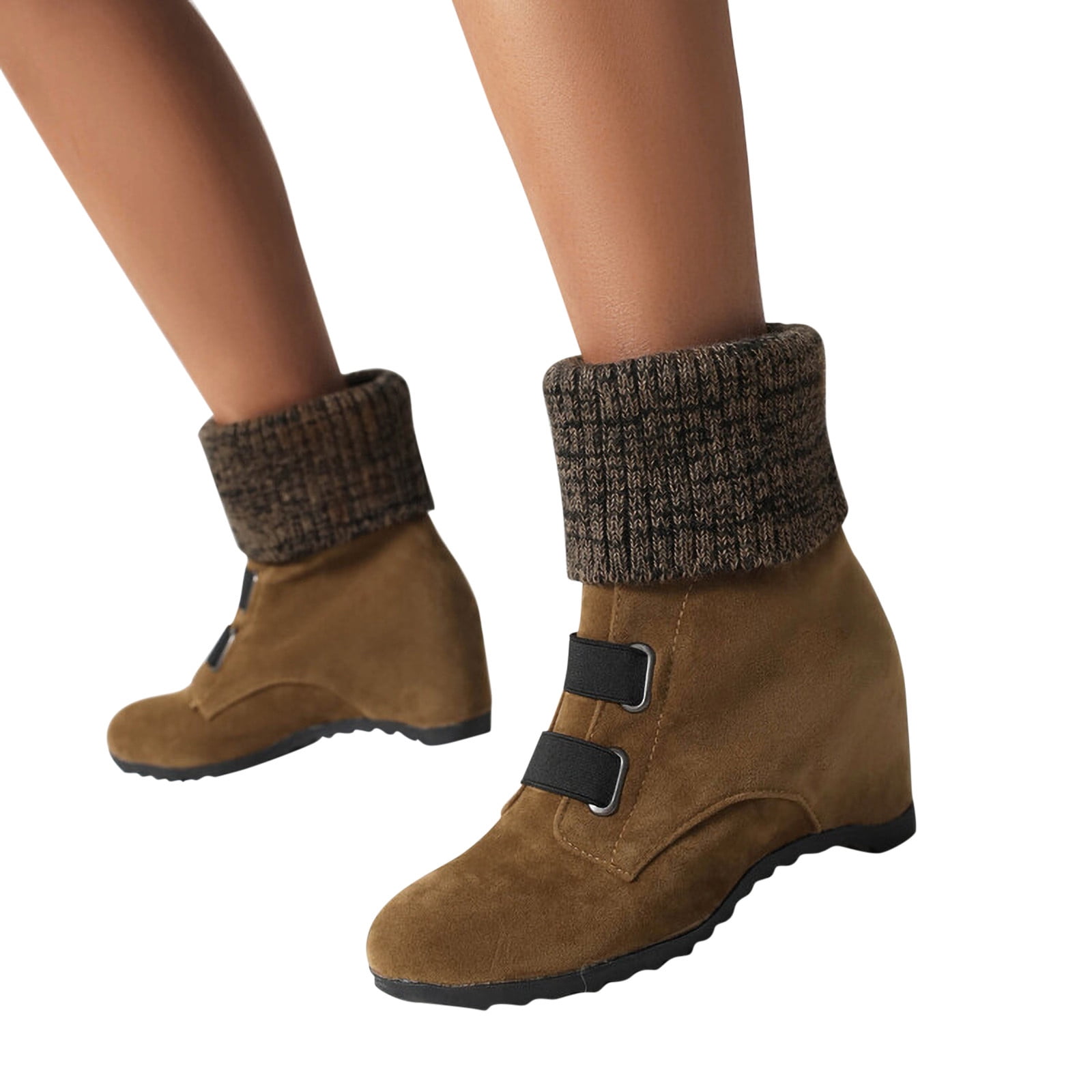 jsaierl Women's Suede Low Wedges Ankle Boots Winter Bow Shaped Elevated ...