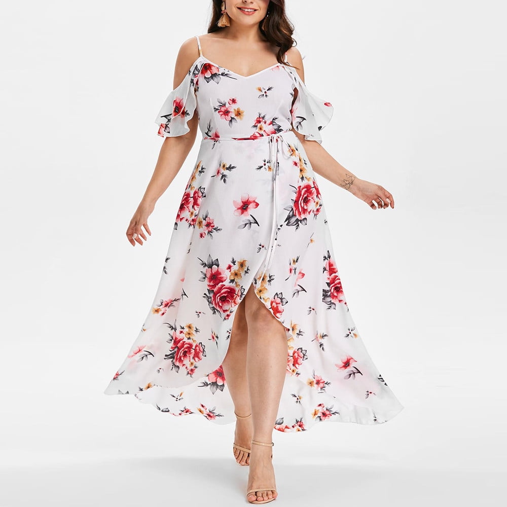 jsaierl Women's Summer Boho Floral Print Cold Shoulder Spaghetti Strap ...