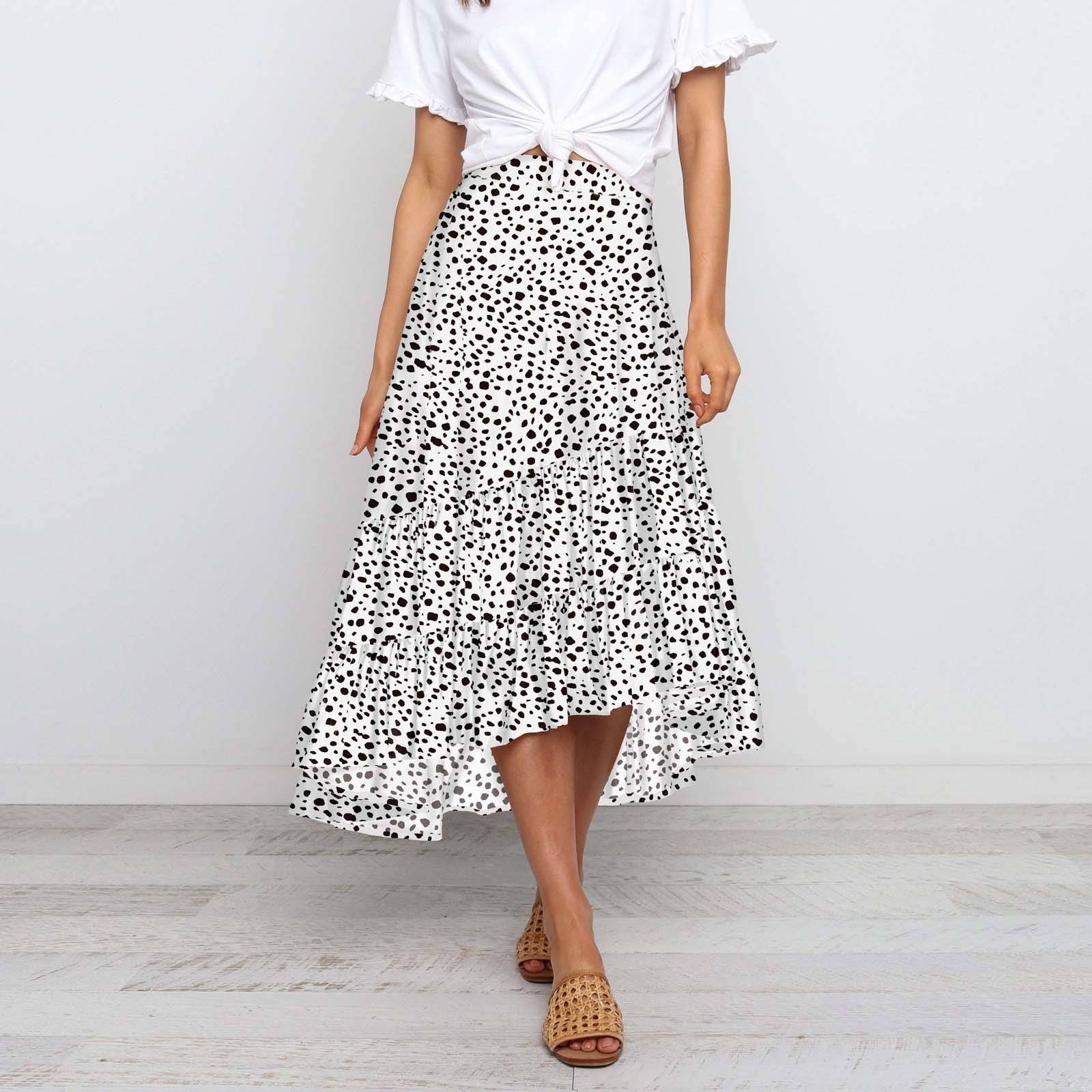 jsaierl Women’s Summer Chiffon Boho Print A-line Midi Skirts High Waist ...