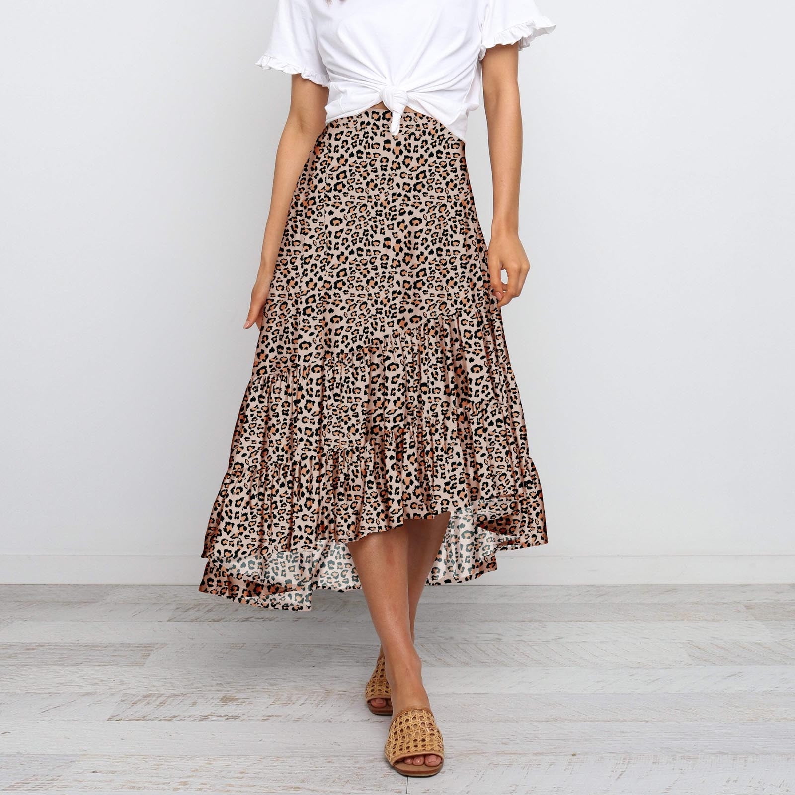 jsaierl Women’s Summer Chiffon Boho Print A-line Midi Skirts High Waist ...