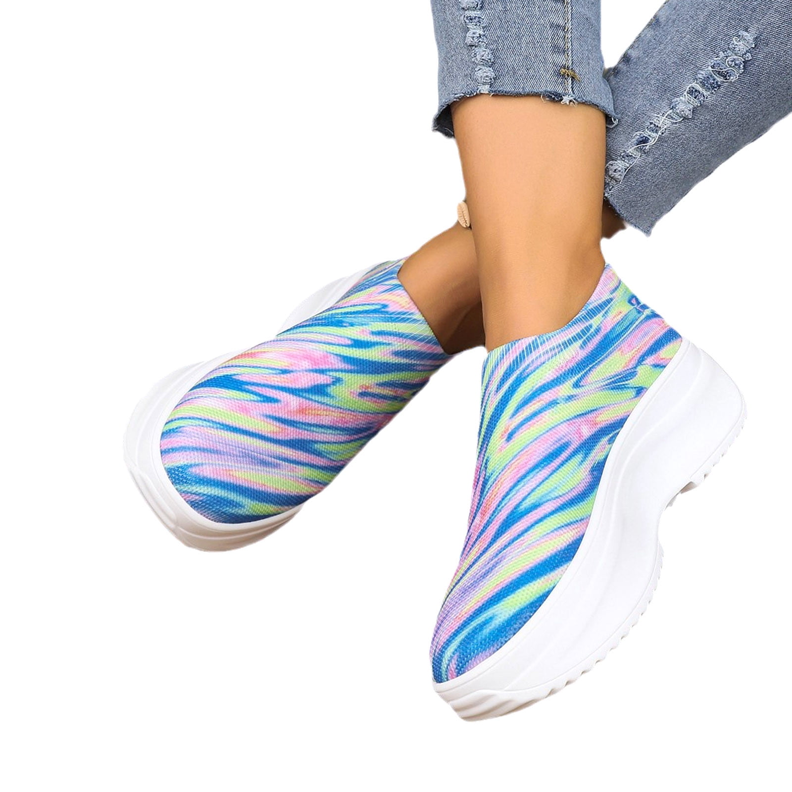 jsaierl Women's Walking Shoes Sock Sneakers Mesh Slip On Air Cushion ...