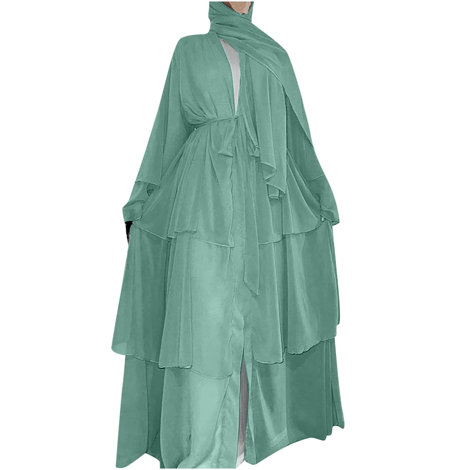 jsaierl Womens Muslim Kaftan Abaya Long Dress Solid Color Baggy Button Down Dubai Maxi Dress ...