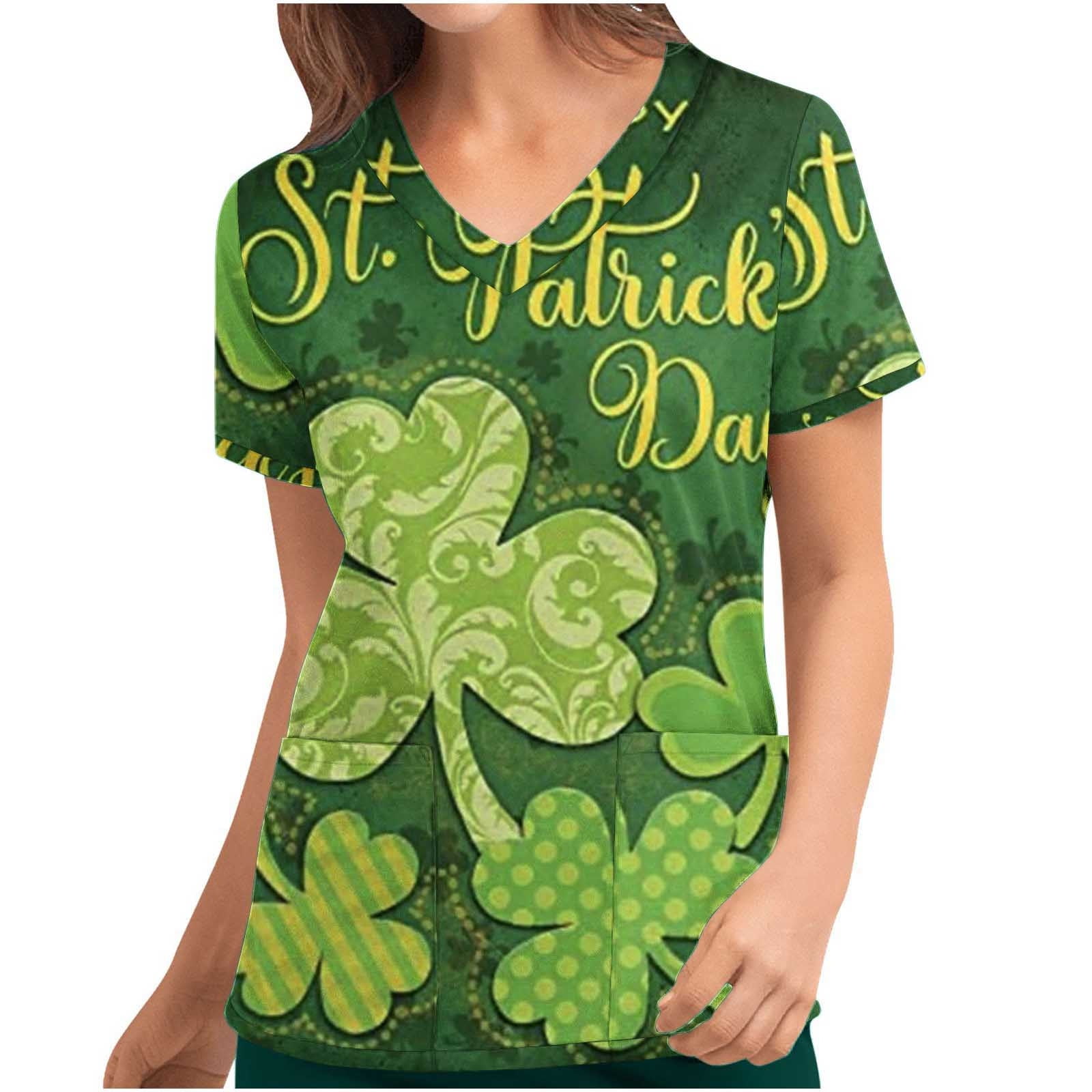 Jsaierl Womens Scrub Tops Happy St Patricks Day Scrub Tops Womens Cute