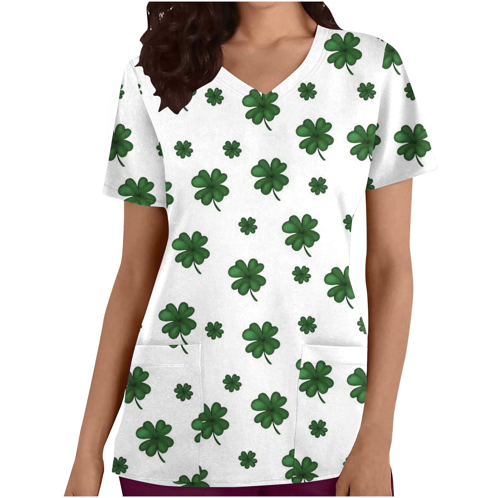 Jsaierl Womens Scrubs Happy St Patricks Day Scrub Tops Womens Cute