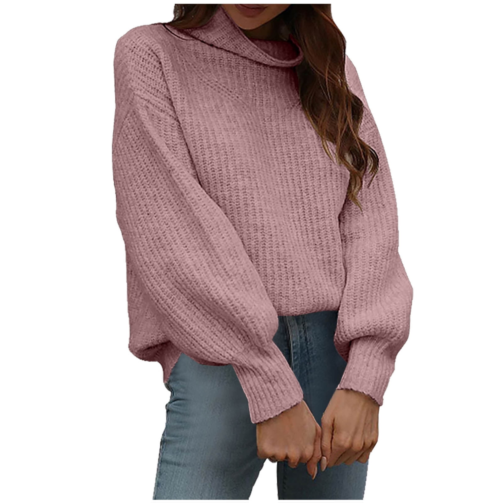 jsaierl Womens Turtleneck Sweaters Long Sleeve Knit Top Baggy Sweater ...