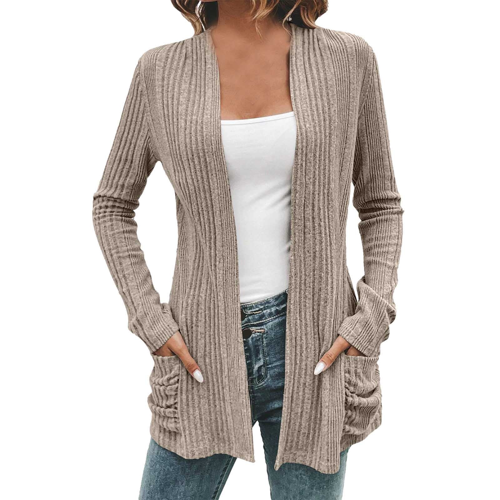jtjvou Cardigan Sweaters for Women Cable Knitted Open Front Long Sleeve ...