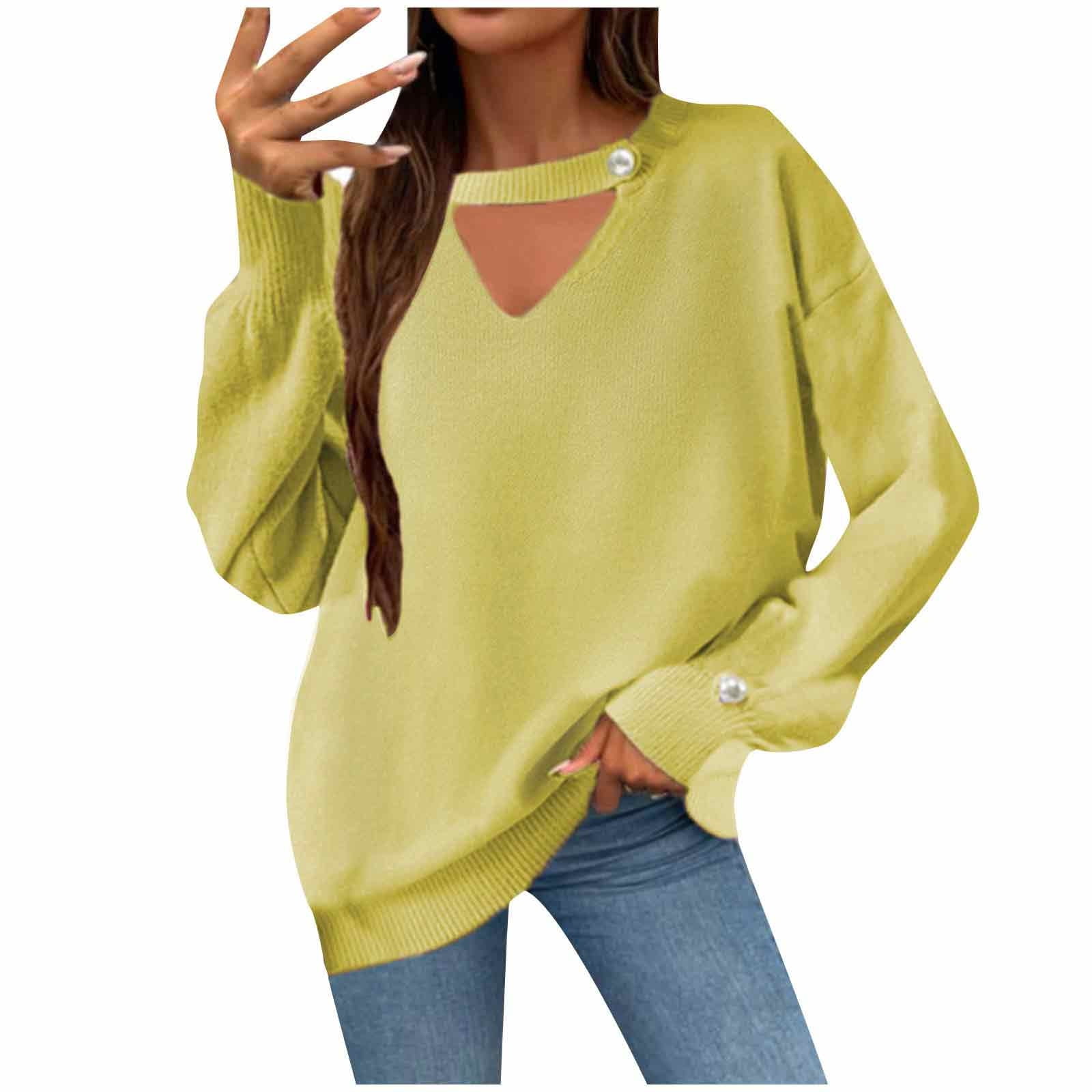 jtjvou Fall Sweaters for Women 2024 Oversized Kintted V Neck Long ...