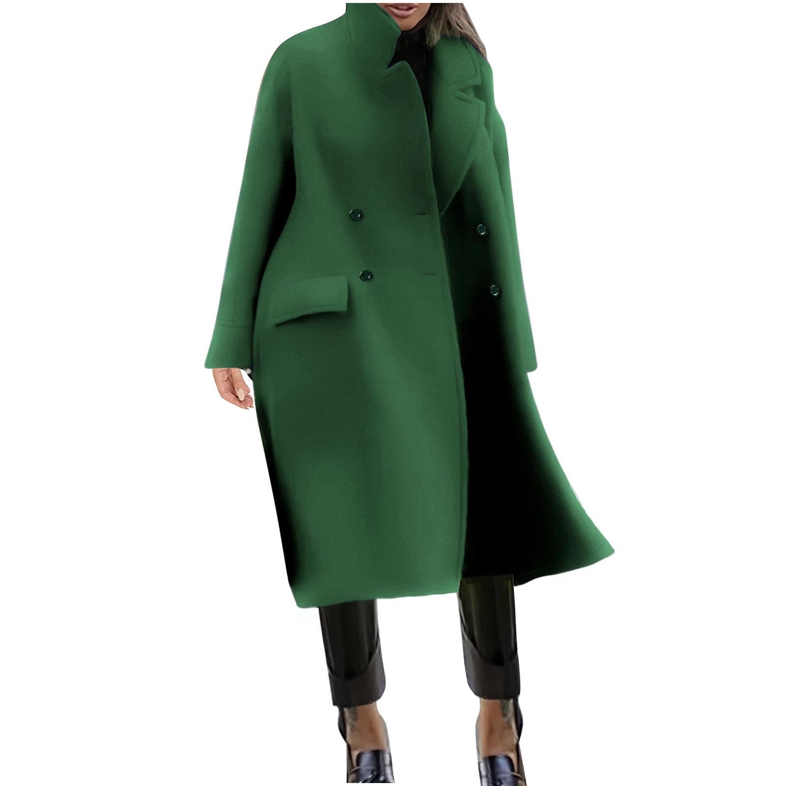 jtjvou Women Oversized Long Winter Solid Color Coats Warm Wool Blend ...