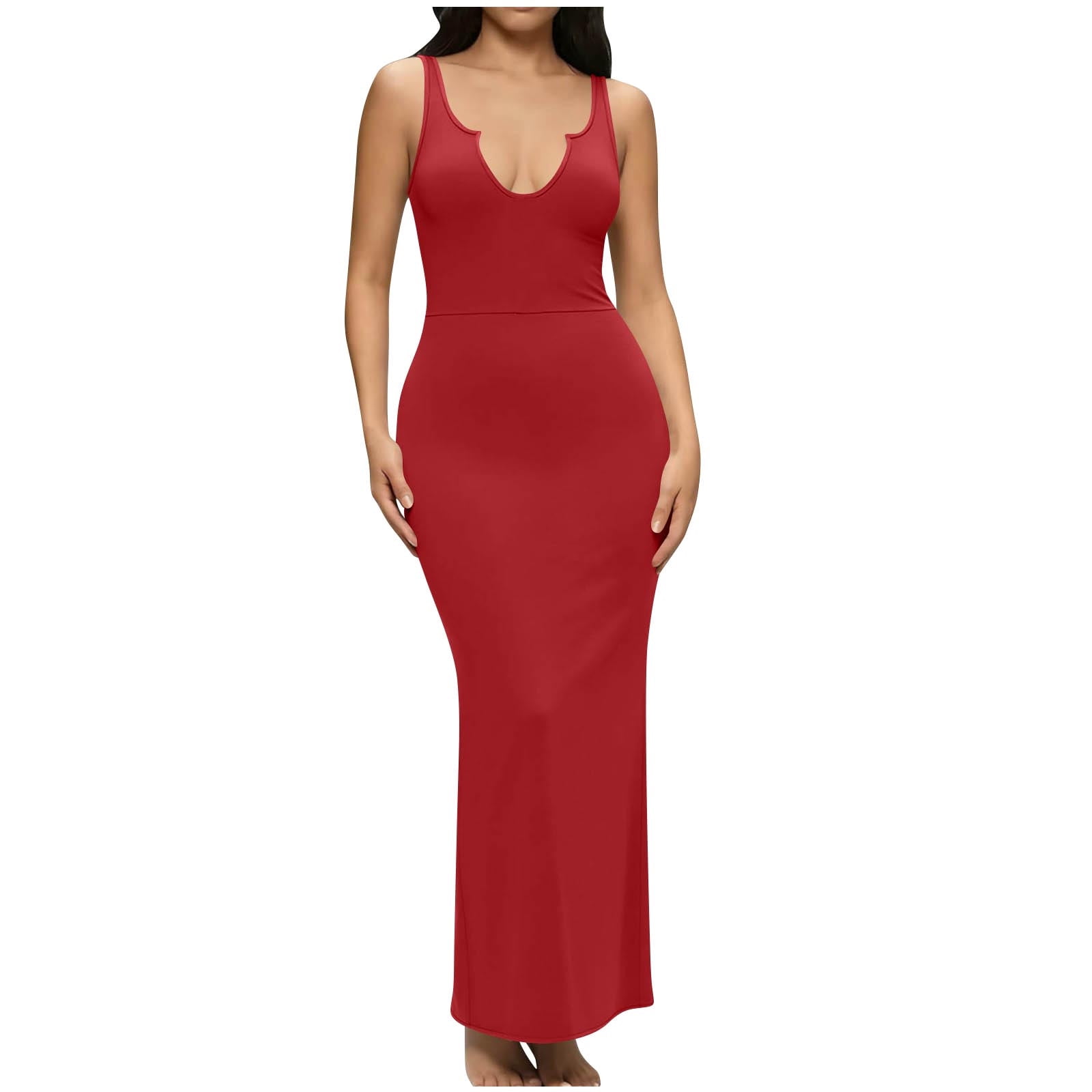 jtjvou Women's Bodycon Tank Dress Basic Sleeveless Long Maxi Dresses ...