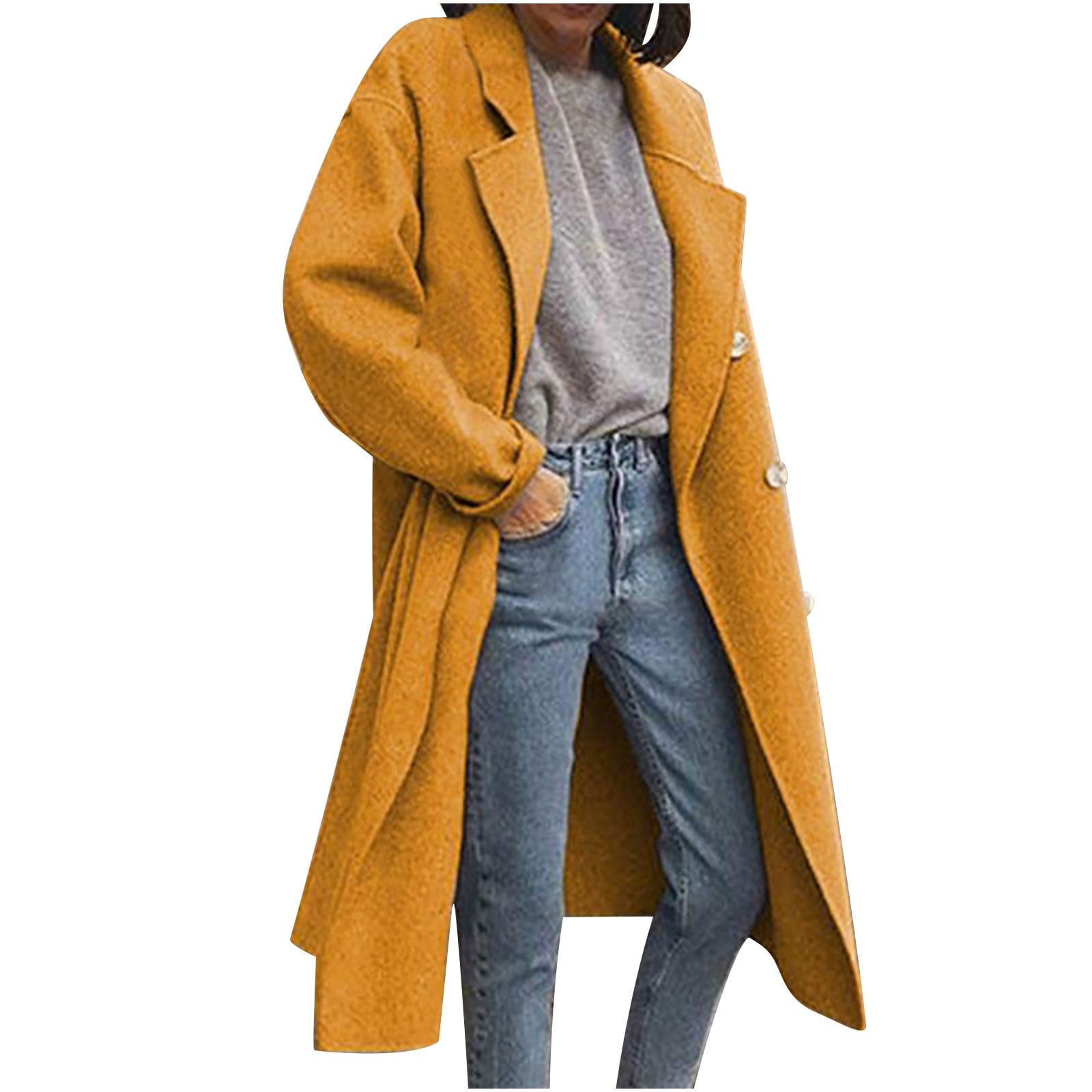 jtjvou Women's Classic Double Breasted Long Wool Pea Coat Fashion ...