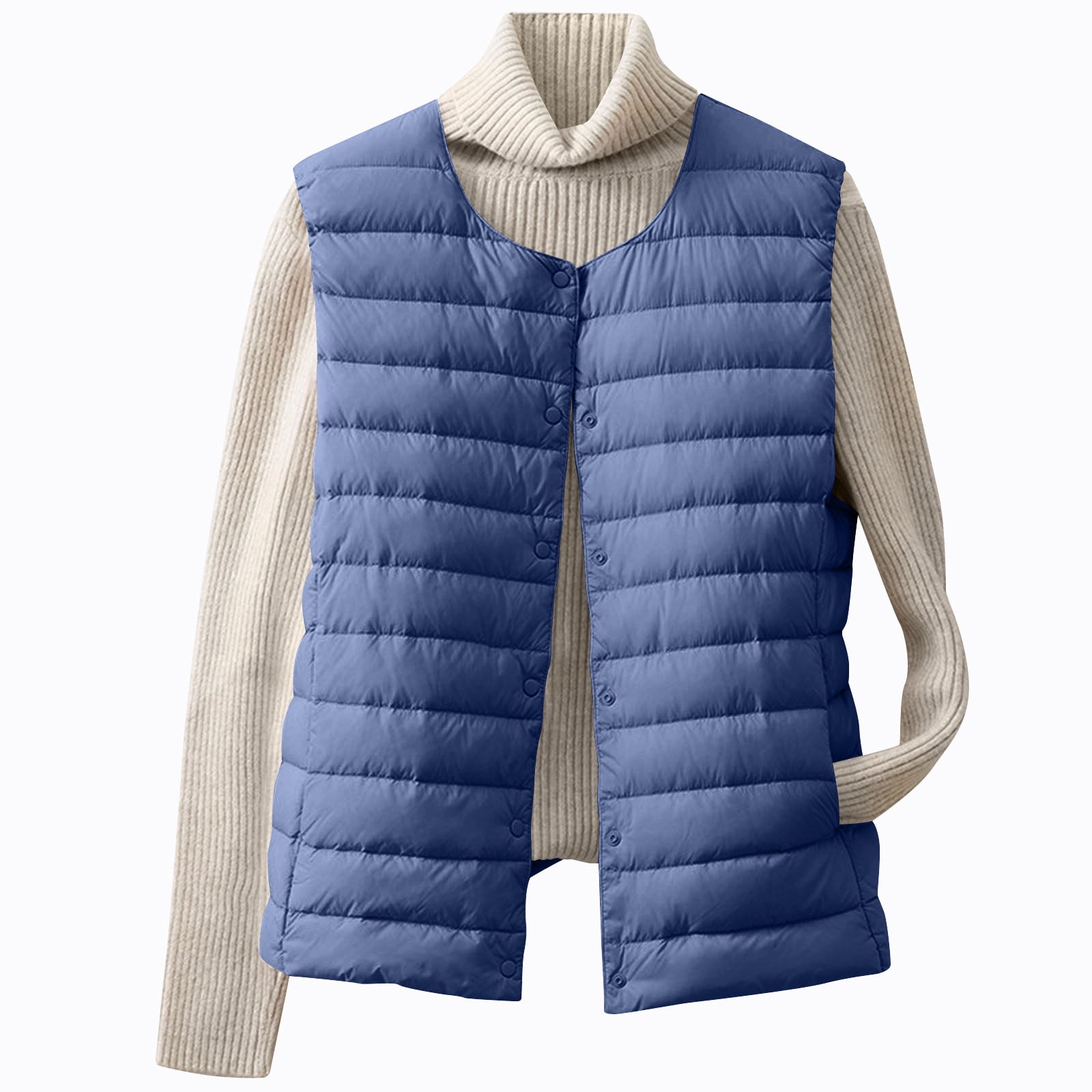 jtjvou Women's Collarless Down Liner Vest Solid Color Lightweight ...