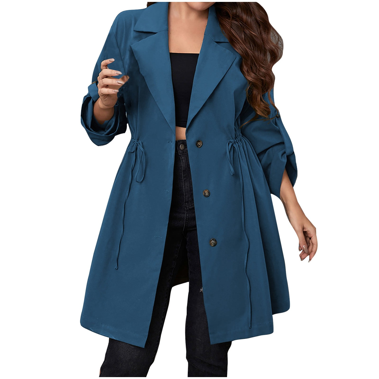 jtjvou Women's Double Breasted Classic Long Trench Coat Lapel Slim ...