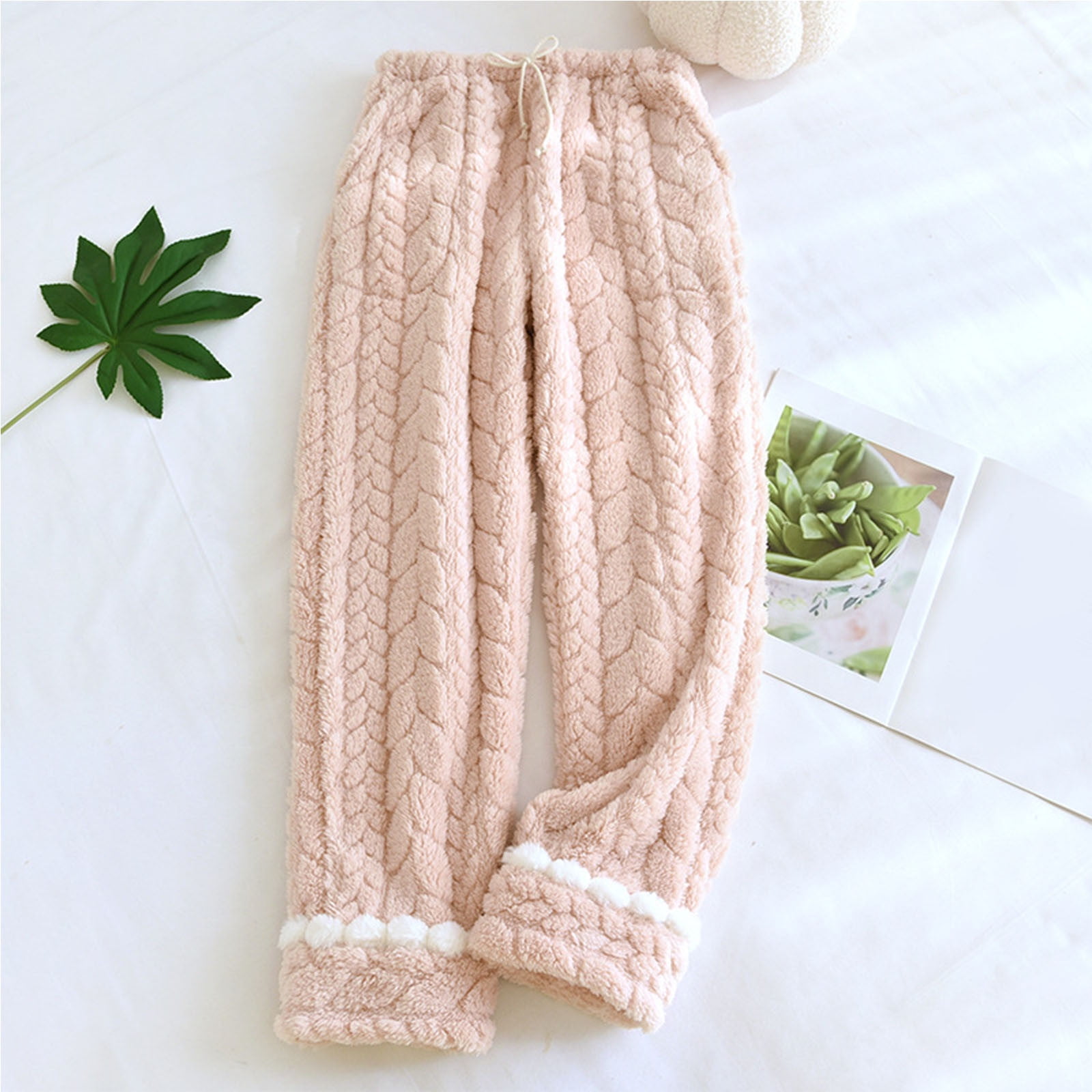 jtjvou Women's Fuzzy Jacquard Pants Drawstring Pajama Pants Cozy Pj ...