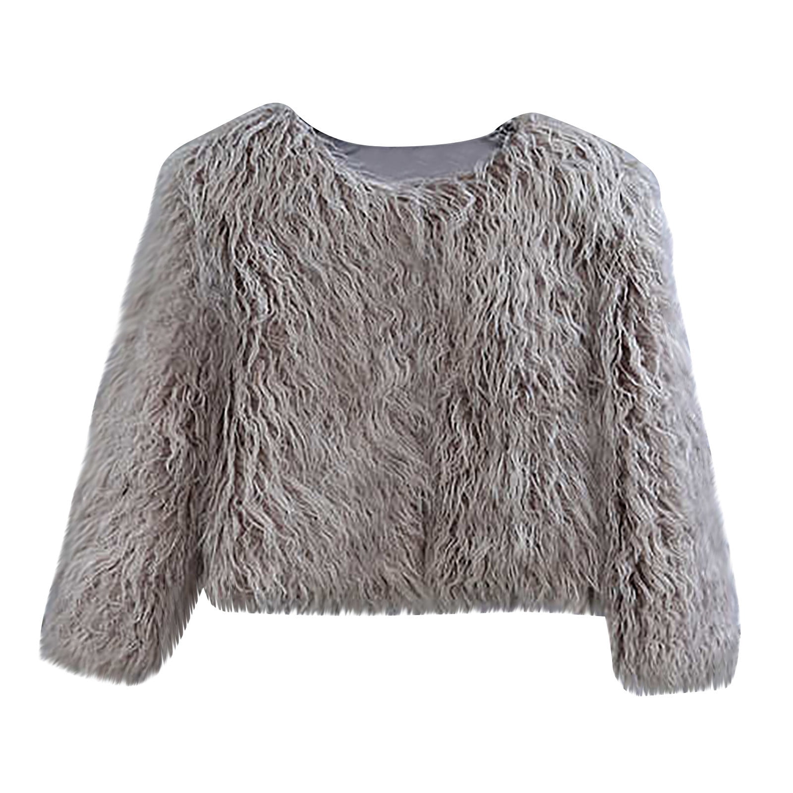 jtjvou Women's Shaggy Faux Fur Outwear Coat Jacket Long Sleeve Warm ...