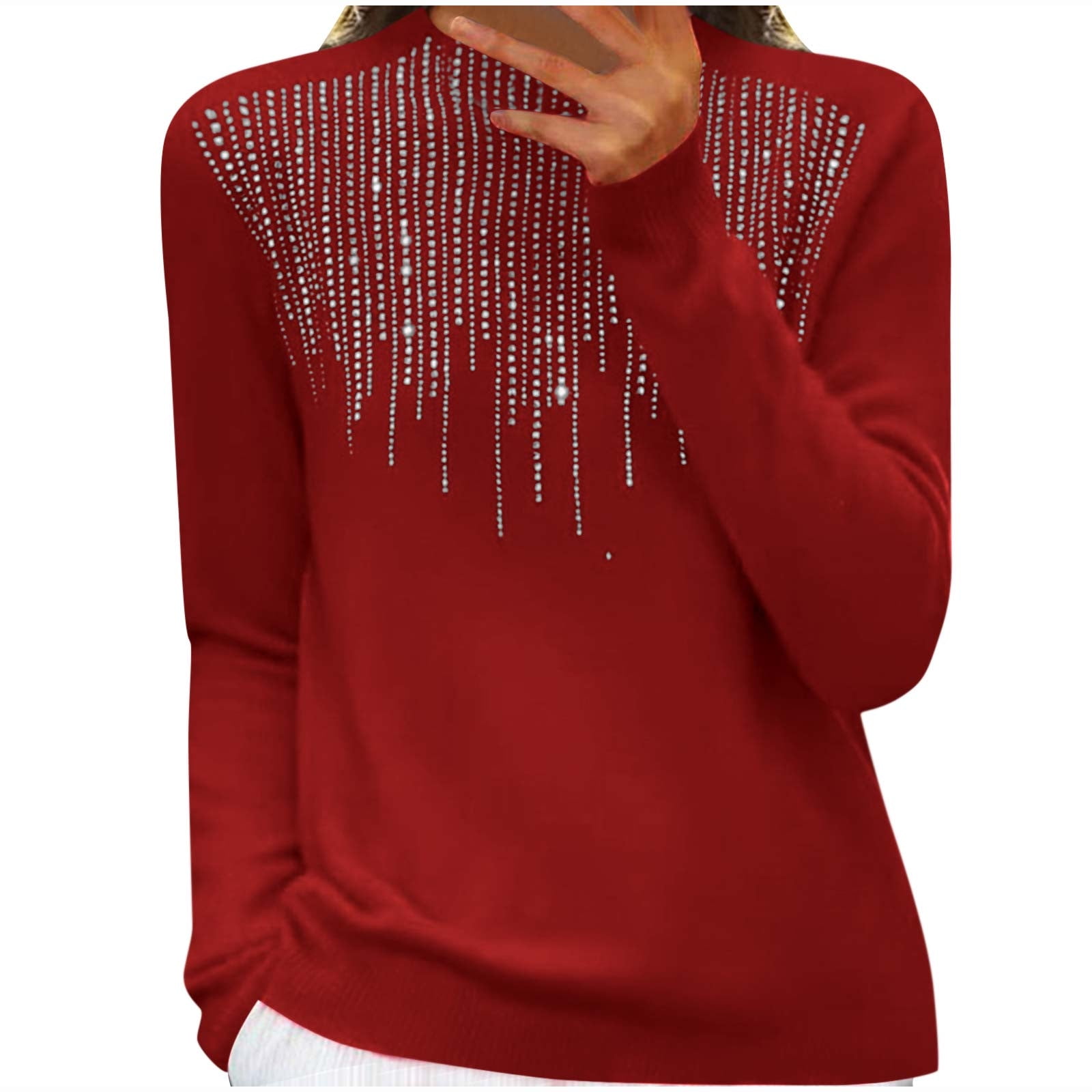 jtjvou Womens Pullover Sweaters Tunic Tops Fashion Diamond Sequins Slim ...