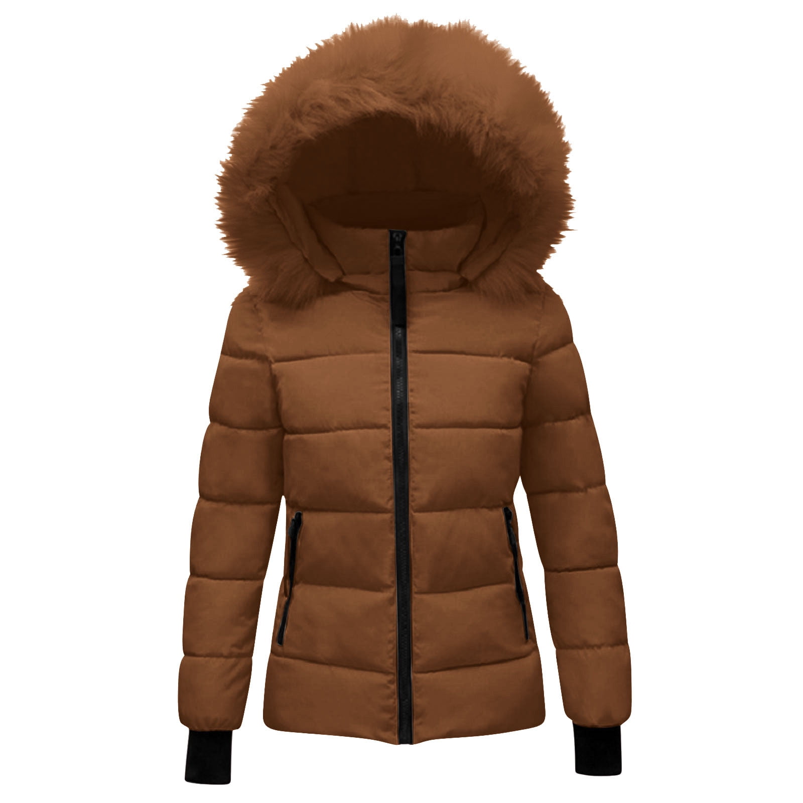 jtjvou Womens Winter Coats Quilted Thicken Warm Puffer Ski Jacket Faux ...