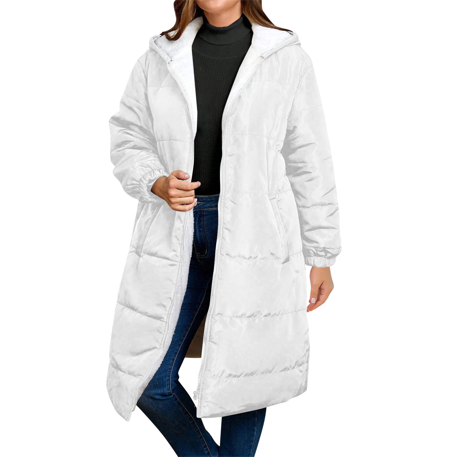 jtjvou Womens Winter Long Coats Trendy Puffer Jacket Fleece Lined Down ...