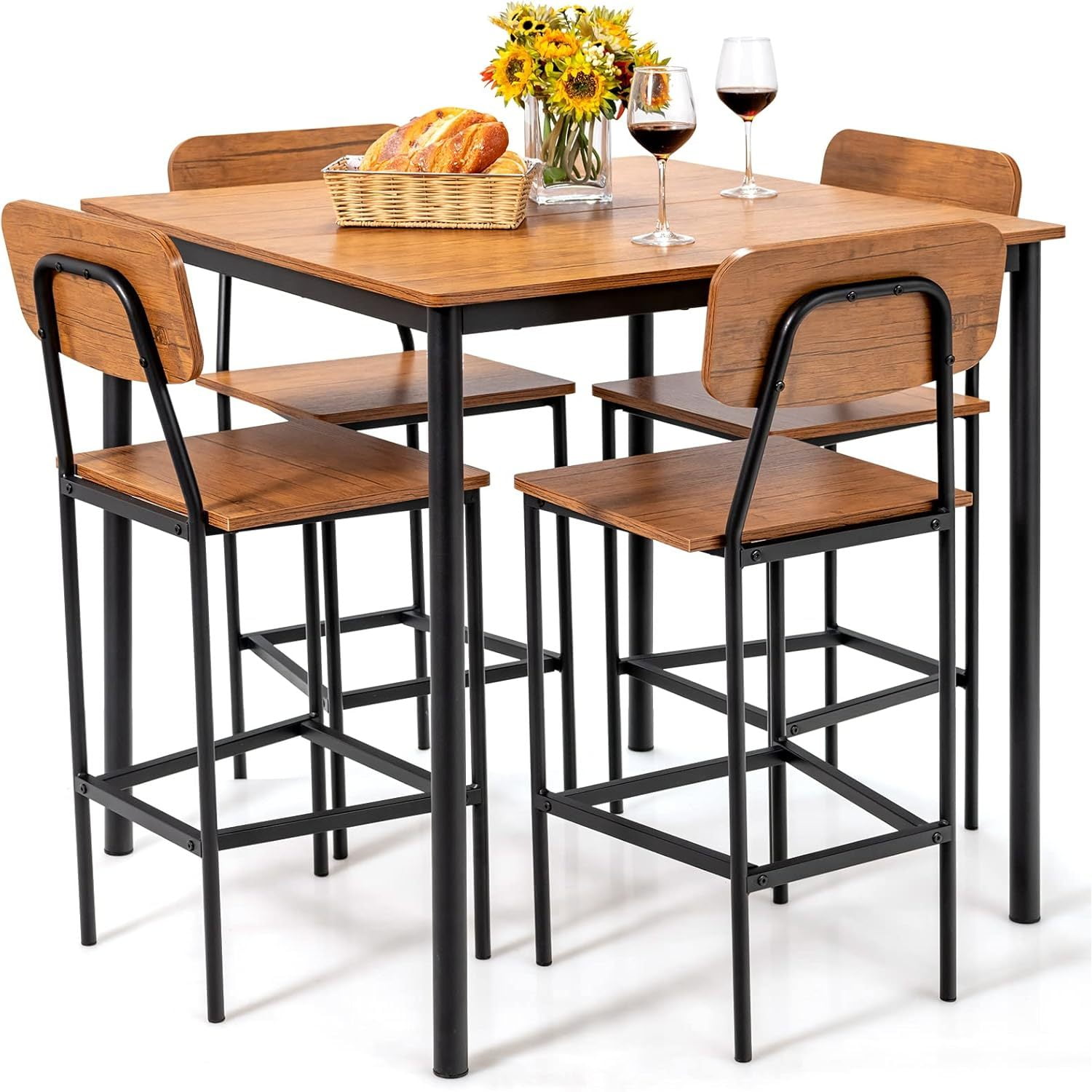 jtsp 5-Piece Dining Table Set W/Counter Height Table & 4 Bar Stools ...