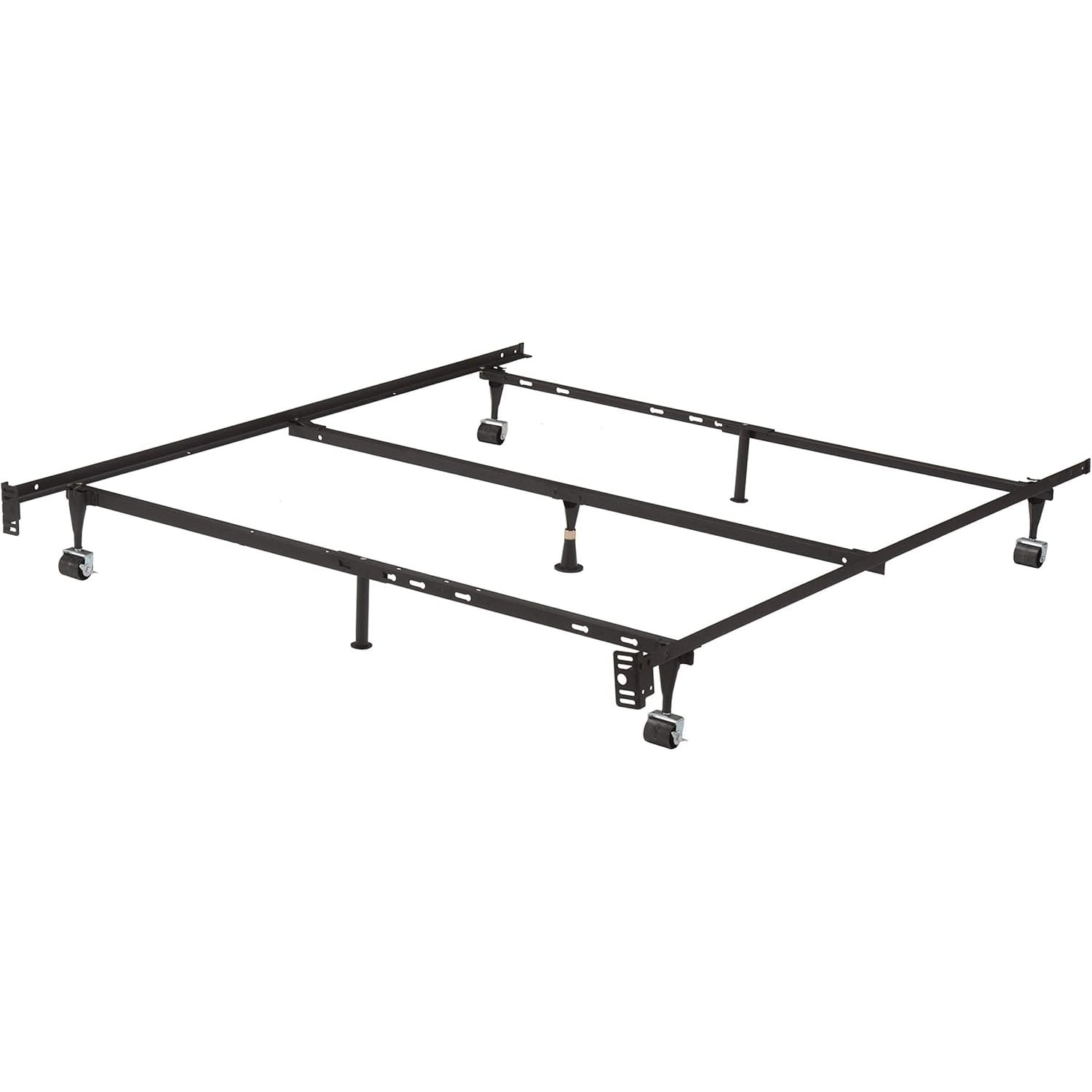 jtsp 7-Leg Adjustable Metal Bed Frame with Center Support Rug Rollers ...