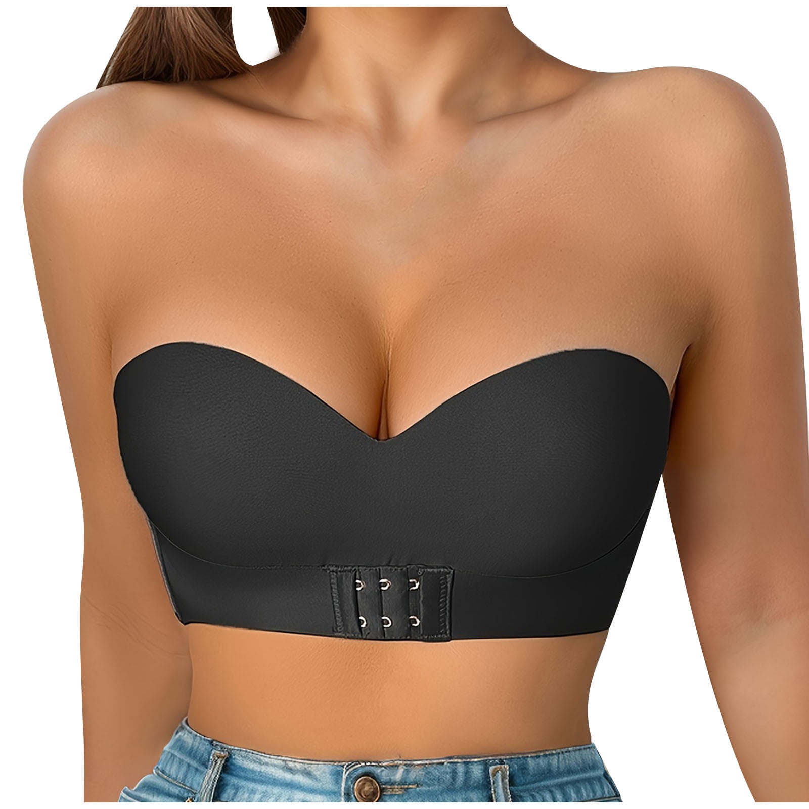 juhao Strapless Bra for Women Non-Slip Silicone Bandeau Bra Non-Padded Wireless Front Closure ...